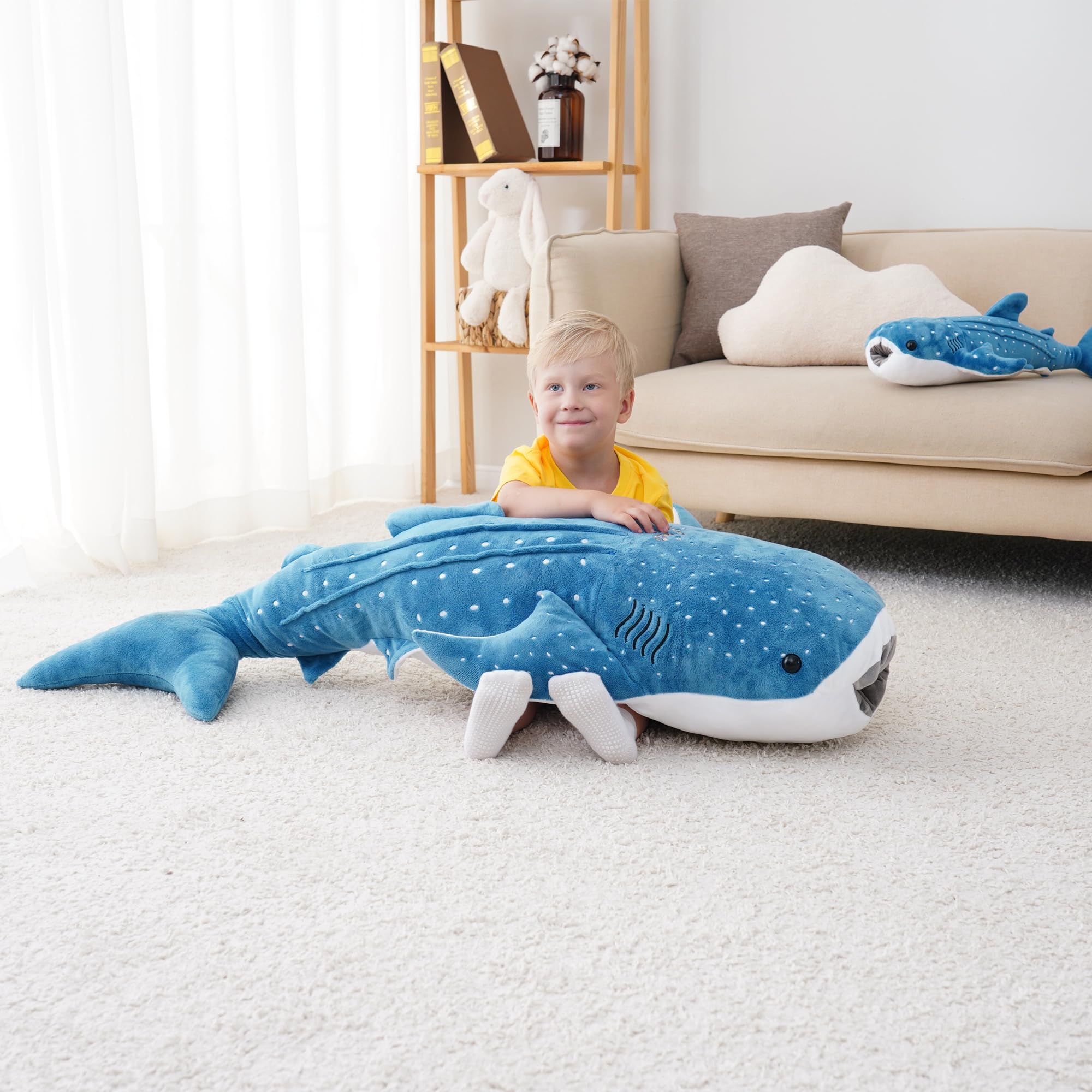Mukouxun 39inch Whale Shark Stuffed Animal Giant Whale Shark Plush Pillow Toy Realistic Big Whale Shark Stuffed Animals Plush Huge Stuffed Whales Large