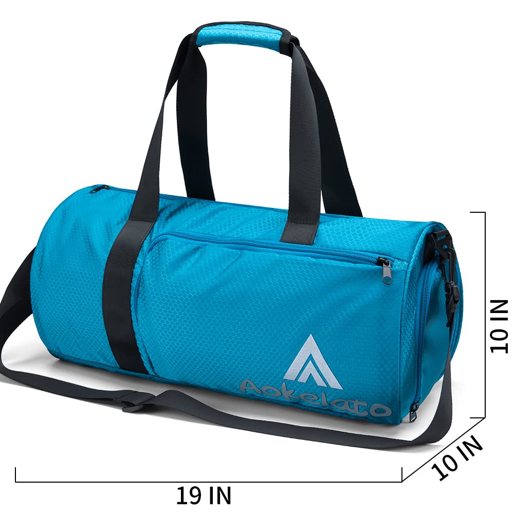 Aokelato Gym Bag,30L Small Sport Duffel bag, with Shoes Compartment & Wet Pocket,Lightweight Waterproof Weekend Bag, Blue Large