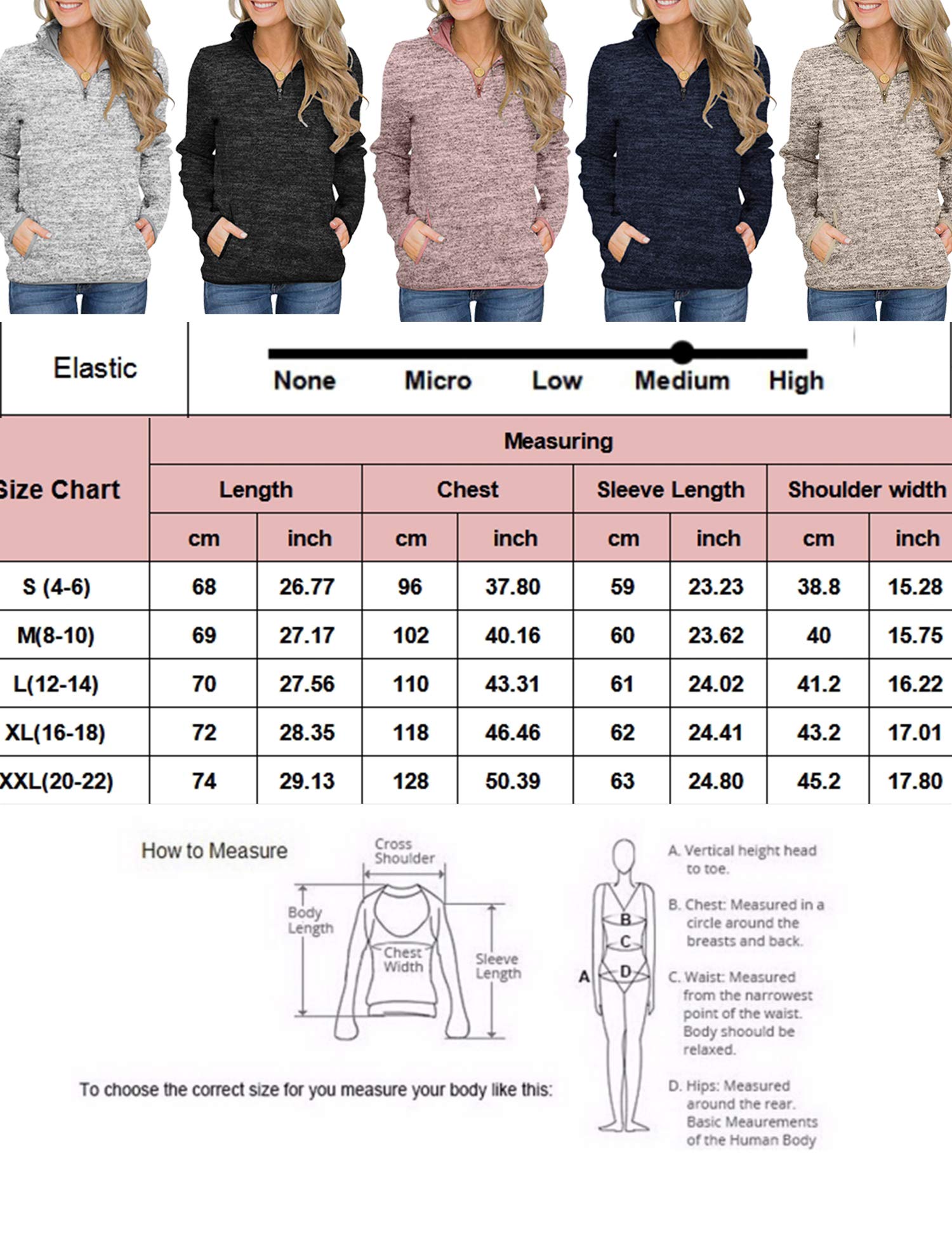 AKEWEI Women Quarter Zip Casual Pullovers Lightweight Sweatshirts Tunic Tops with Pockets Dark Gray L