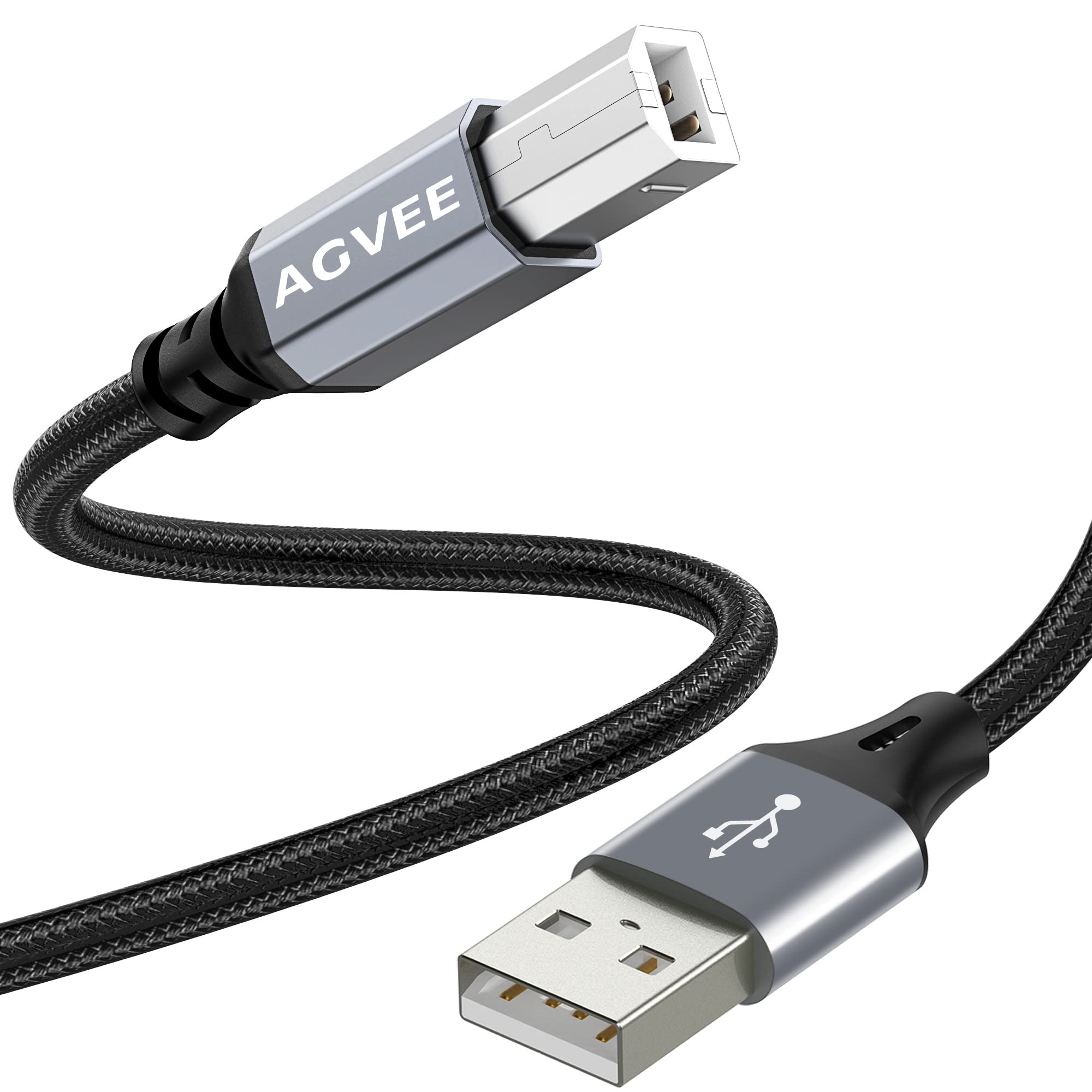 AGVEE [2 Pack 6.6ft USB Printer Cable, A to B MIDI Cable Cord, Braided Stable Data for HP Canon Epson Brother Printer, Piano, Midi Controller, Midi Keyboard, Audio Interface Recording, Black