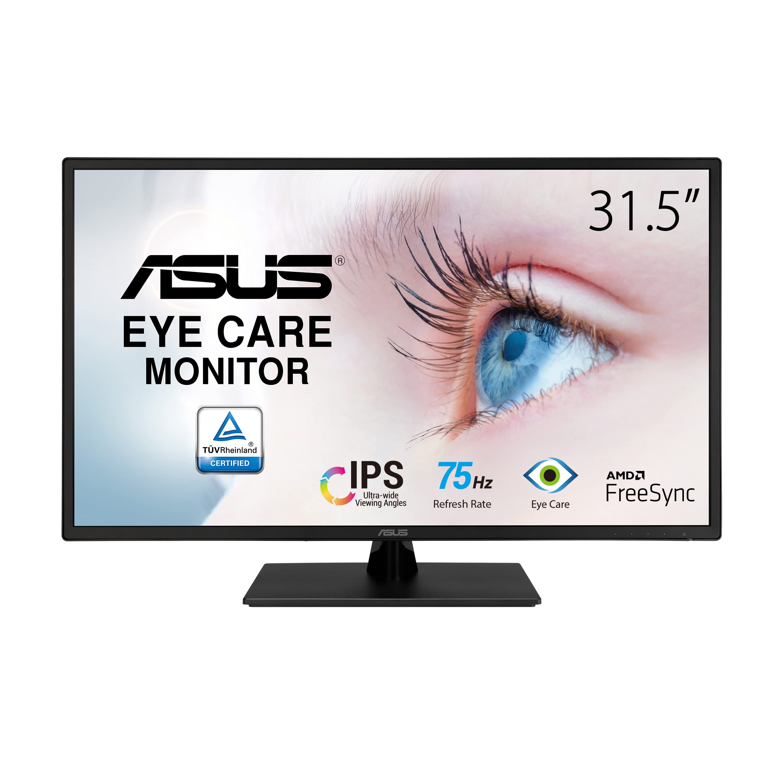 ASUS 31.5” 1080P Monitor (VA329HE) - Full HD, IPS, 75Hz, Adaptive-Sync, Eye Care, Low Blue Light, Flicker Free, HDMI, VGA, Wall Mountable, Tilt Adjustable (Renewed)