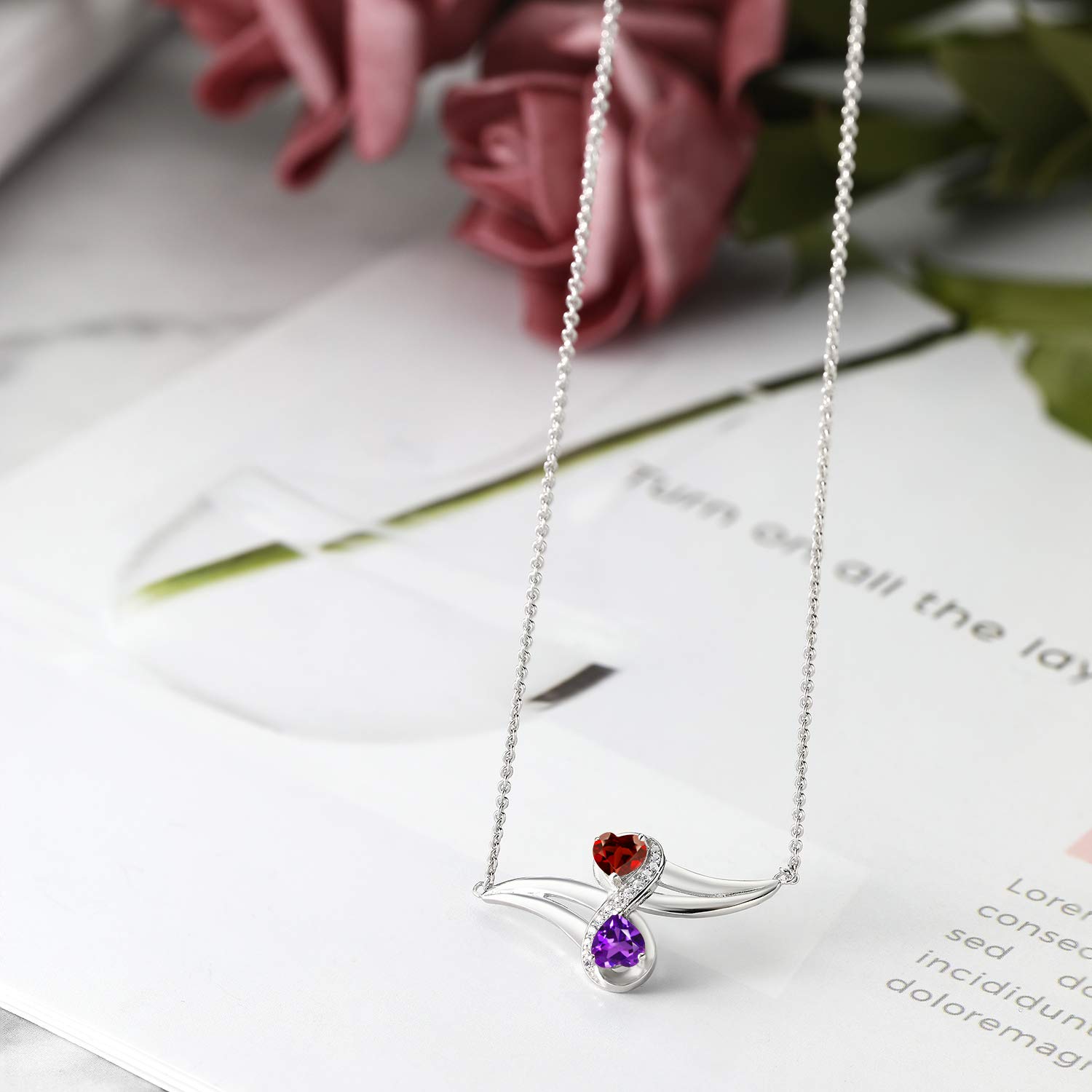 Gem Stone King 925 Sterling Silver Customized and Personalized Engraved Gemstone Birthstone 2 Heart Shape Pendant Necklace Promise Love Jewelry For Women with 18 Inch Silver Chain