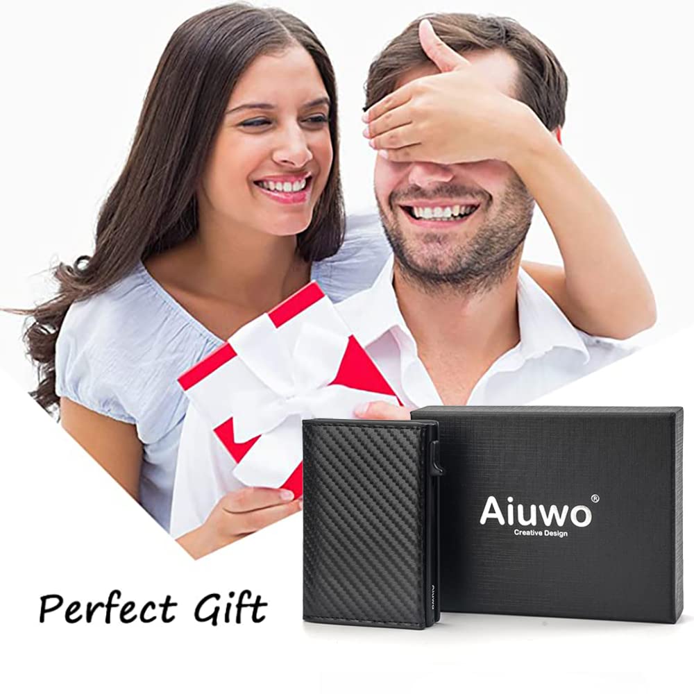 Aiuwo Mens Slim wallet with Money Clip Blocking Credit Card holder wallet for Men with Gift Box (Carbon Leather)