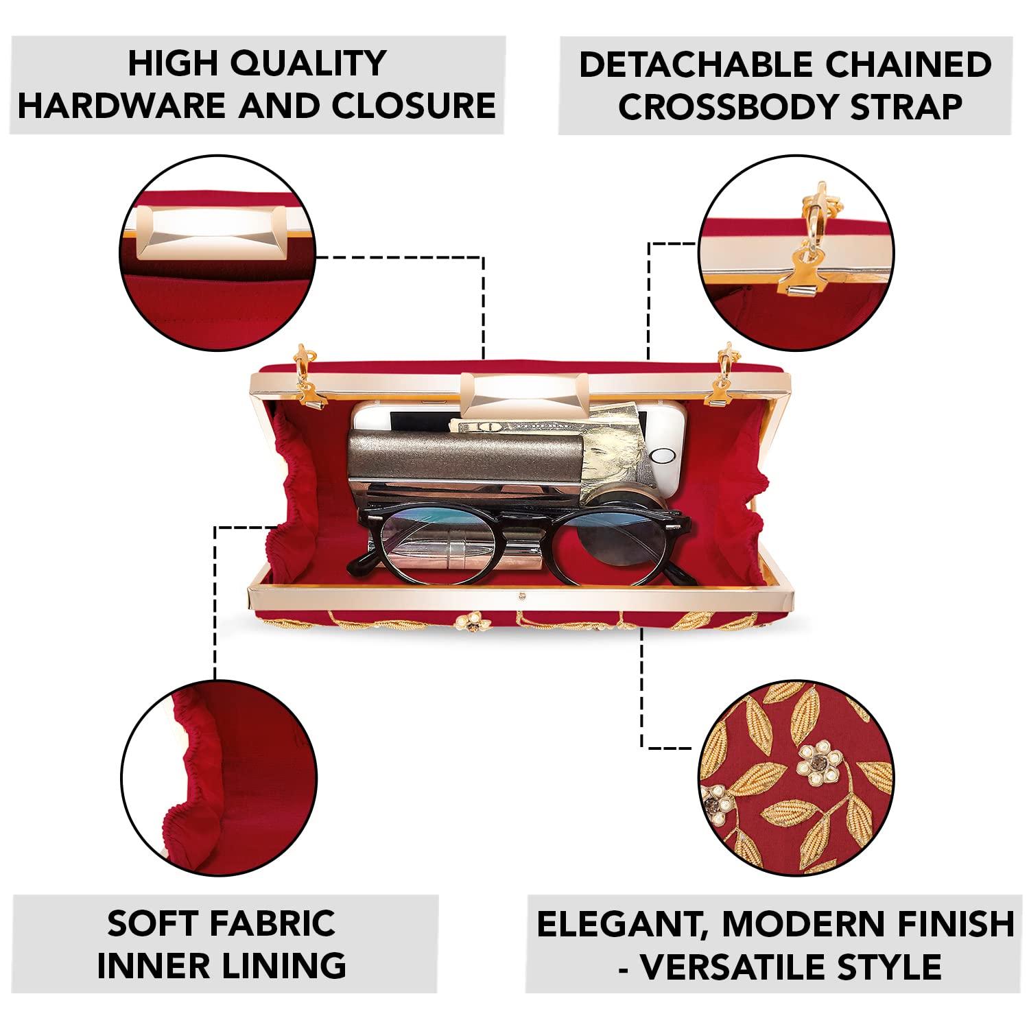 Aheli Indian Clutch Purses for Women Wedding Handmade Evening Handbags Party Bridal Clutch