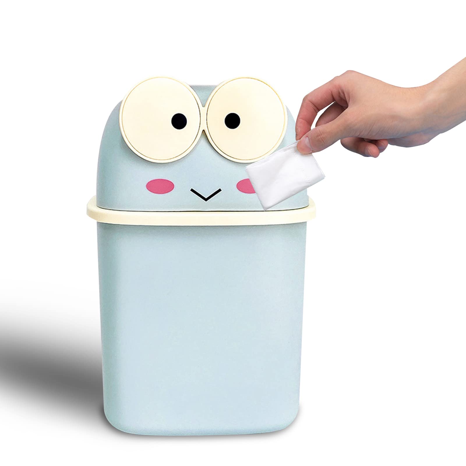 Benshukam Mini Frog Polypropylene Trash Can, Blue, 0.5 Gallon Capacity, 5.9 x 5.9 x 7.48 Inches
