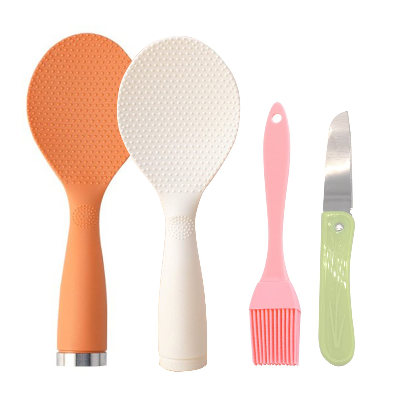 Kitchen Gadget Silicone Rice Spoon High Temperature Resistant Silicone Rice Spatula Spoon Paddle Scoop Cooking Vertical Non stick (White +Orange)