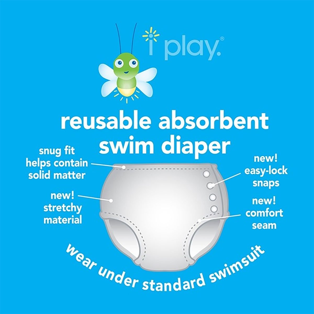 i Play. by green sprouts Reusable Swim Diaper (2pk) | No Other Diaper Necessary, UPF 50+ Protection White Pull On 6 Months