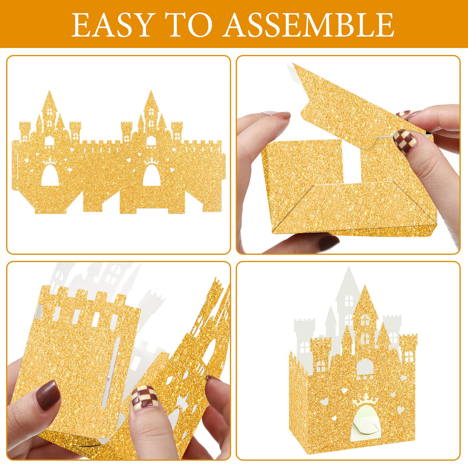 Chrisfall 24 Pieces Princess Castle Boxes Princess Castle Candy Boxes Princess Castle Party Decorations Glitter Princess Castle Birthday Favor Boxes for Wedding Birthday Party Supplies