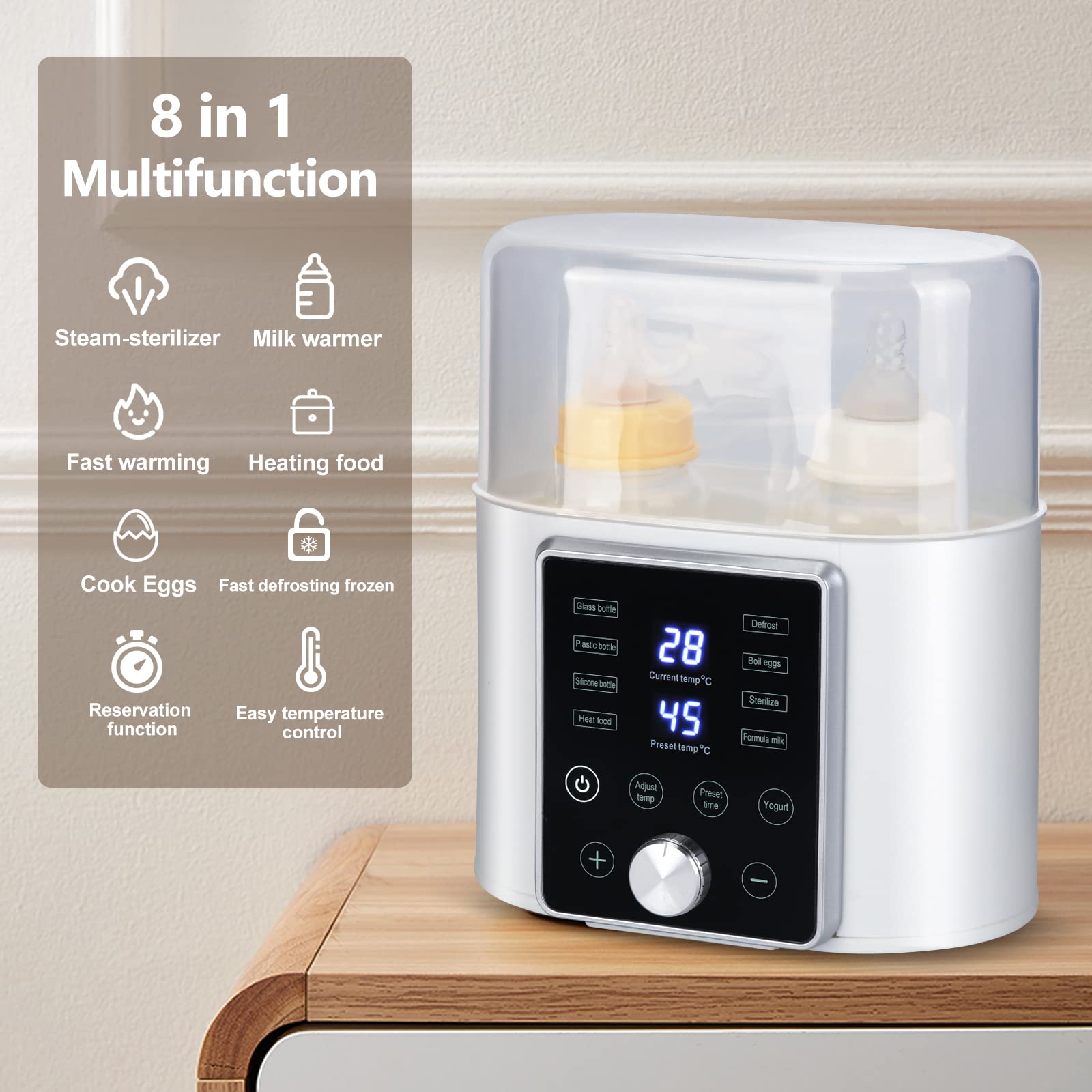 Baby Bottle Warmer, 8-in-1 Bottle Warmer for Breastmilk or Formula with Smart Temperature Control & Timer, Fast Baby Food Heater&Defrost Without Any Losing Nutrition