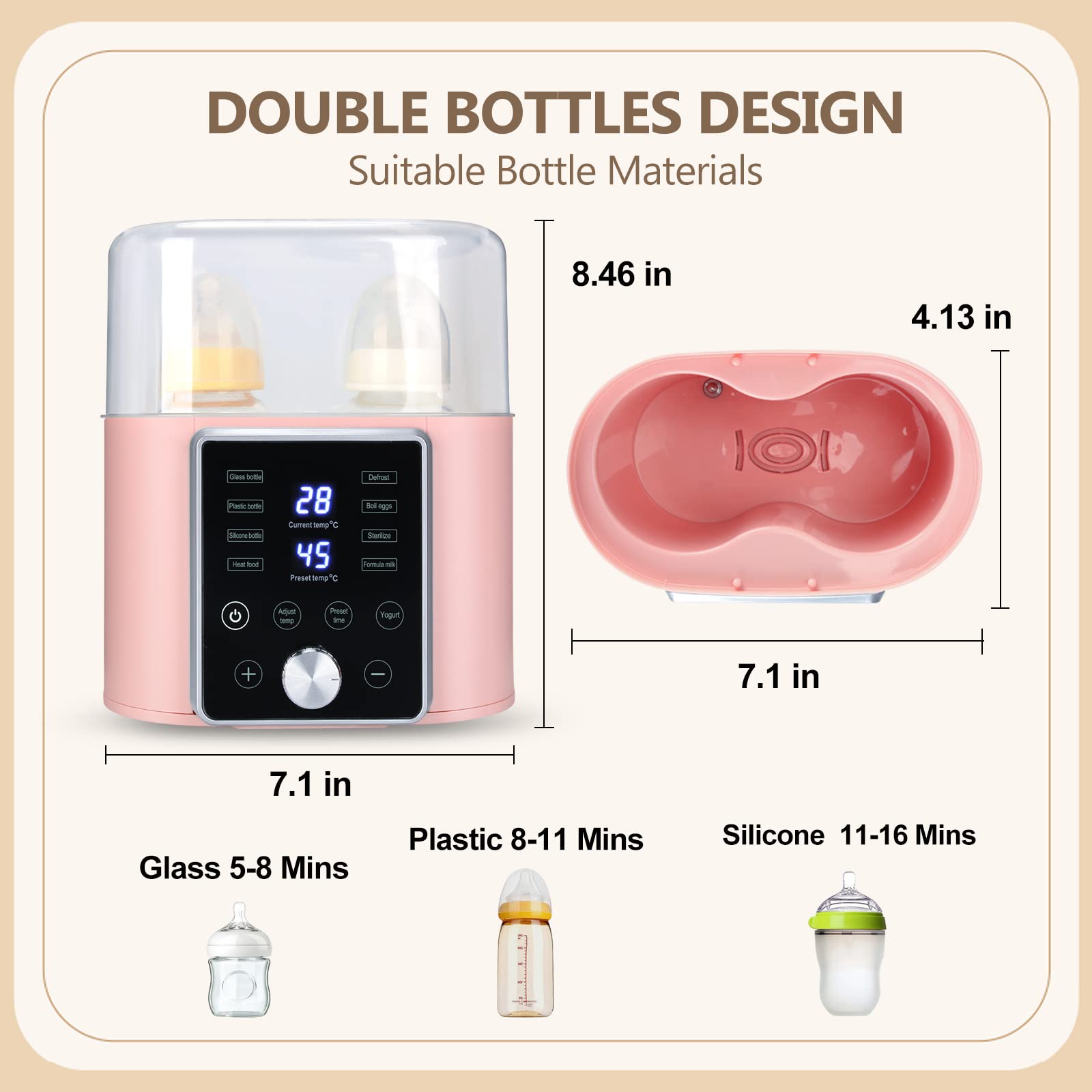 Baby Bottle Warmer, 8-in-1 Bottle Warmer for Breastmilk or Formula with Smart Temperature Control & Timer, Fast Baby Food Heater&Defrost Without Any Losing Nutrition