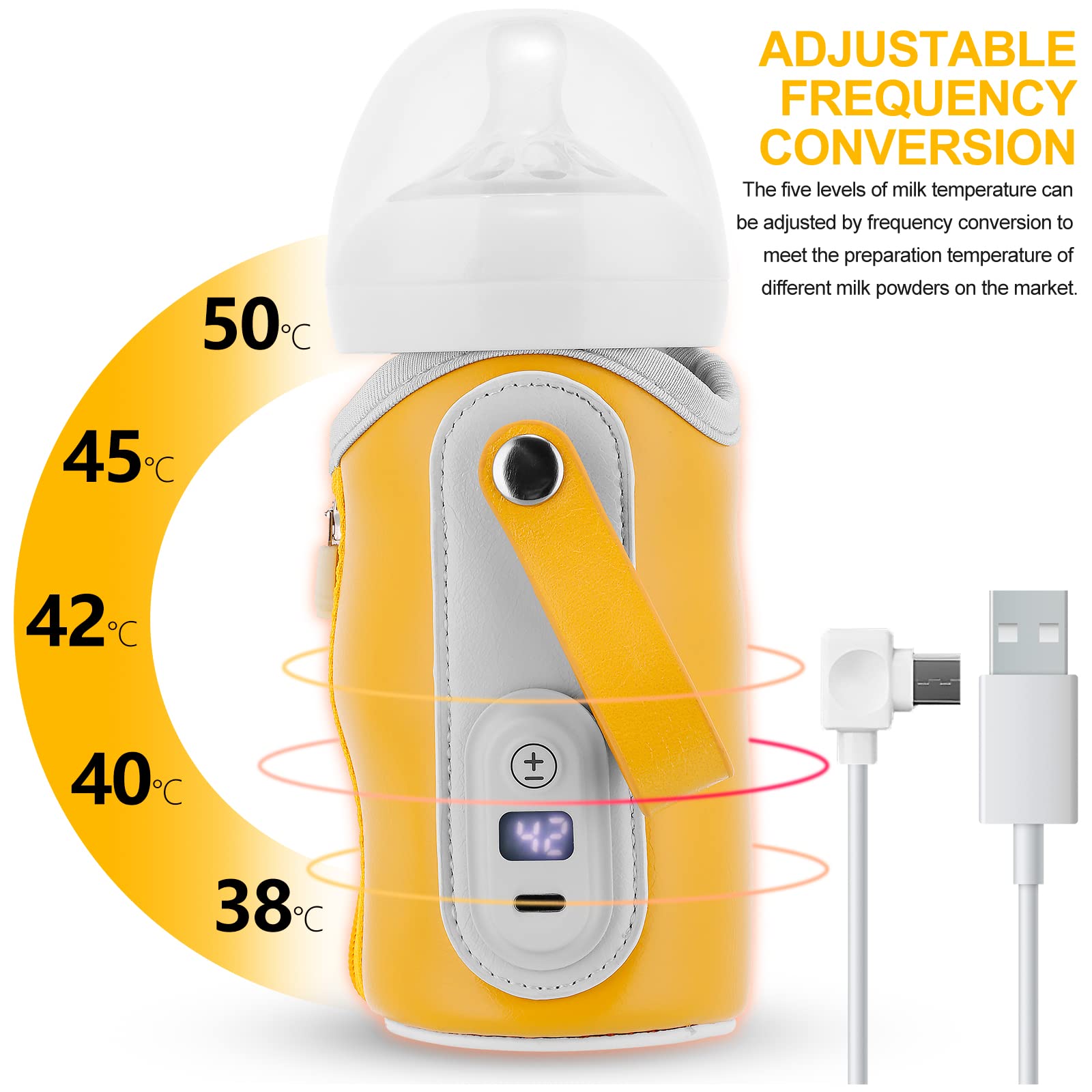 Baby Bottle Warmer, Baby Bottle Insulation Cover, Frequency Conversion Bottle Insulation Cover, Adjustable Handheld Buckle Milk Bottle Heating Cover with Temperature Control for Family Car Travel