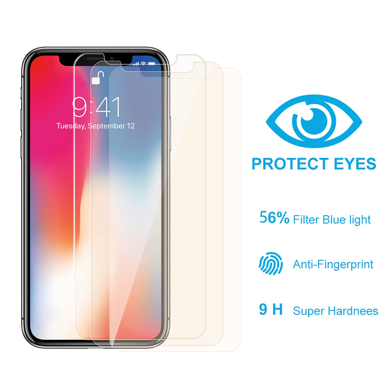Aiwe 3 Pack Eye Protect Anti-blue Light Compatible with iPhone 12 pro/iPhone 12 (2002) [6.1 inch] Tempered Glass Screen Protector film [Anti-Scratch]