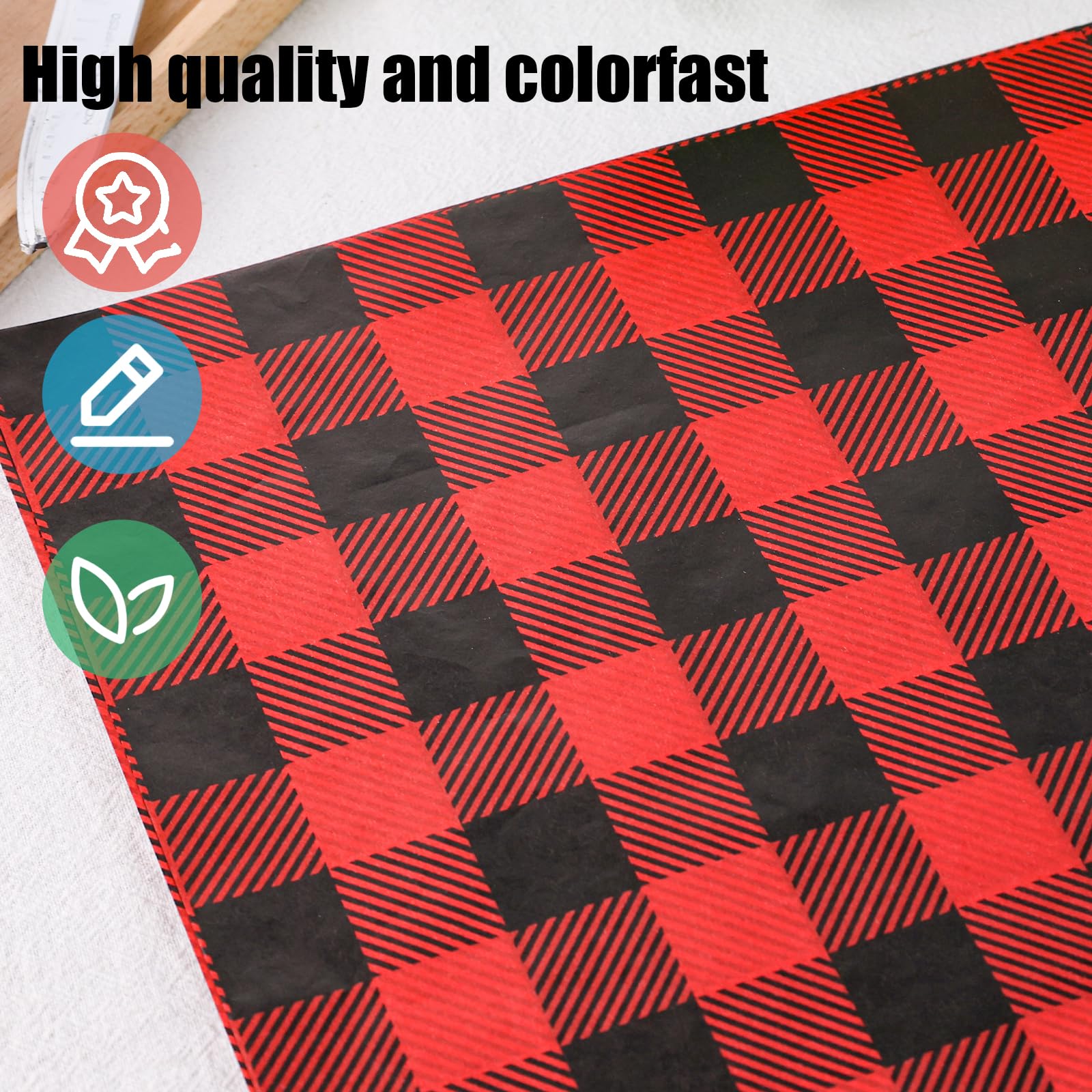 Koogel 120 Sheets Buffalo Plaid Tissue Paper, Red Black Gift Wrapping Tissue Paper 14 x 10 Inch Tissue Paper Bulk for DIY Crafts Party Supplies