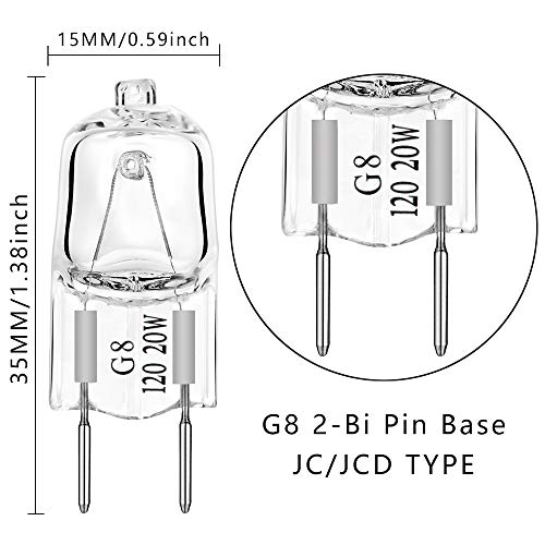 AHEVO G8 Light Bulbs 20Watt 120Volt Dimmable Halogen Light Bulb G8 Base Bi-Pin Shorter 20W T4 JCD Warm White Under Cabinet Puck Lighting Replacements,10Pack