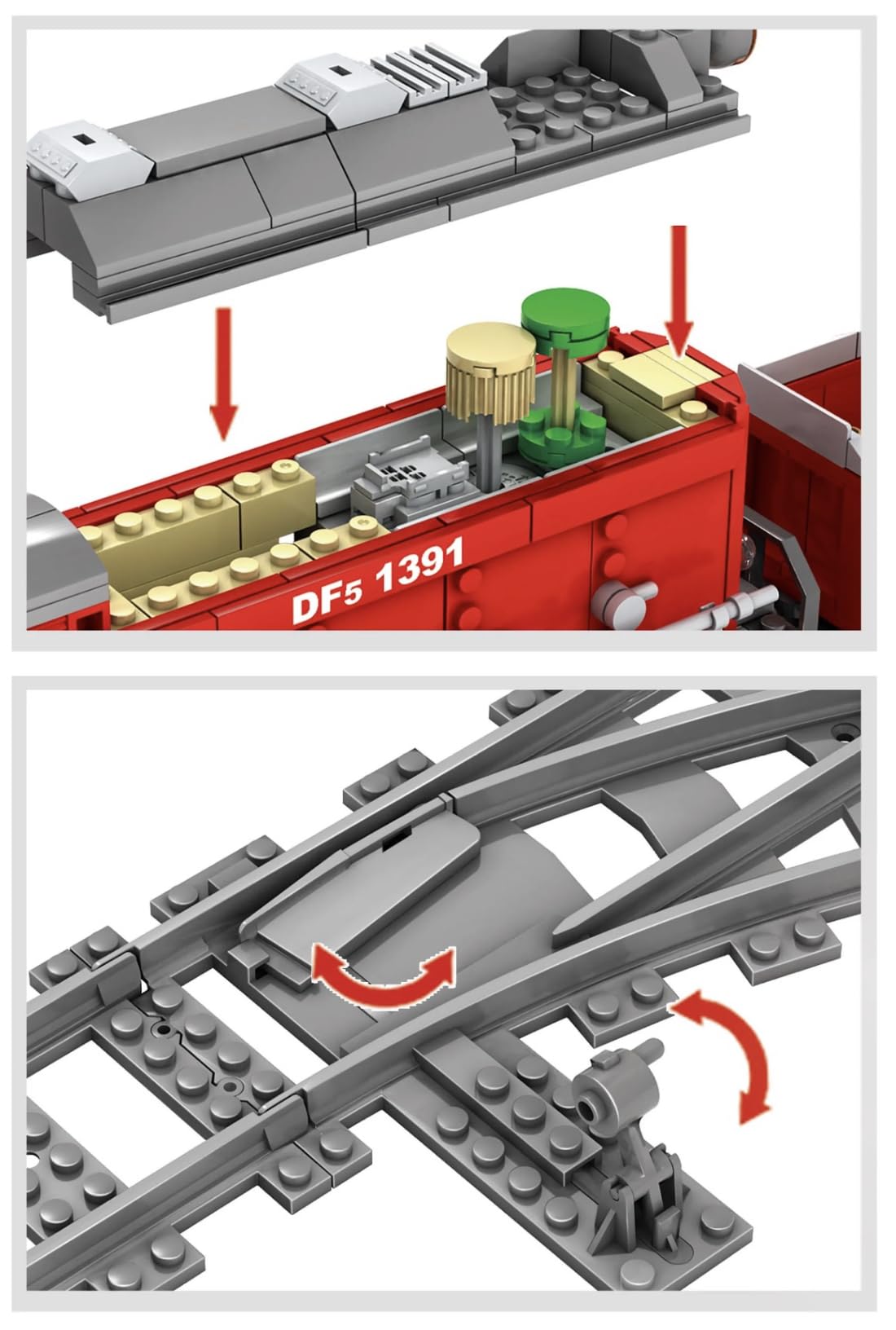 General Jim's Red Diesel Cargo Train Building Blocks Set - 1000+ Piece City Series with Automatic Running System, Railway Tracks, and Truck - Compatible with Major Brick Building Brands