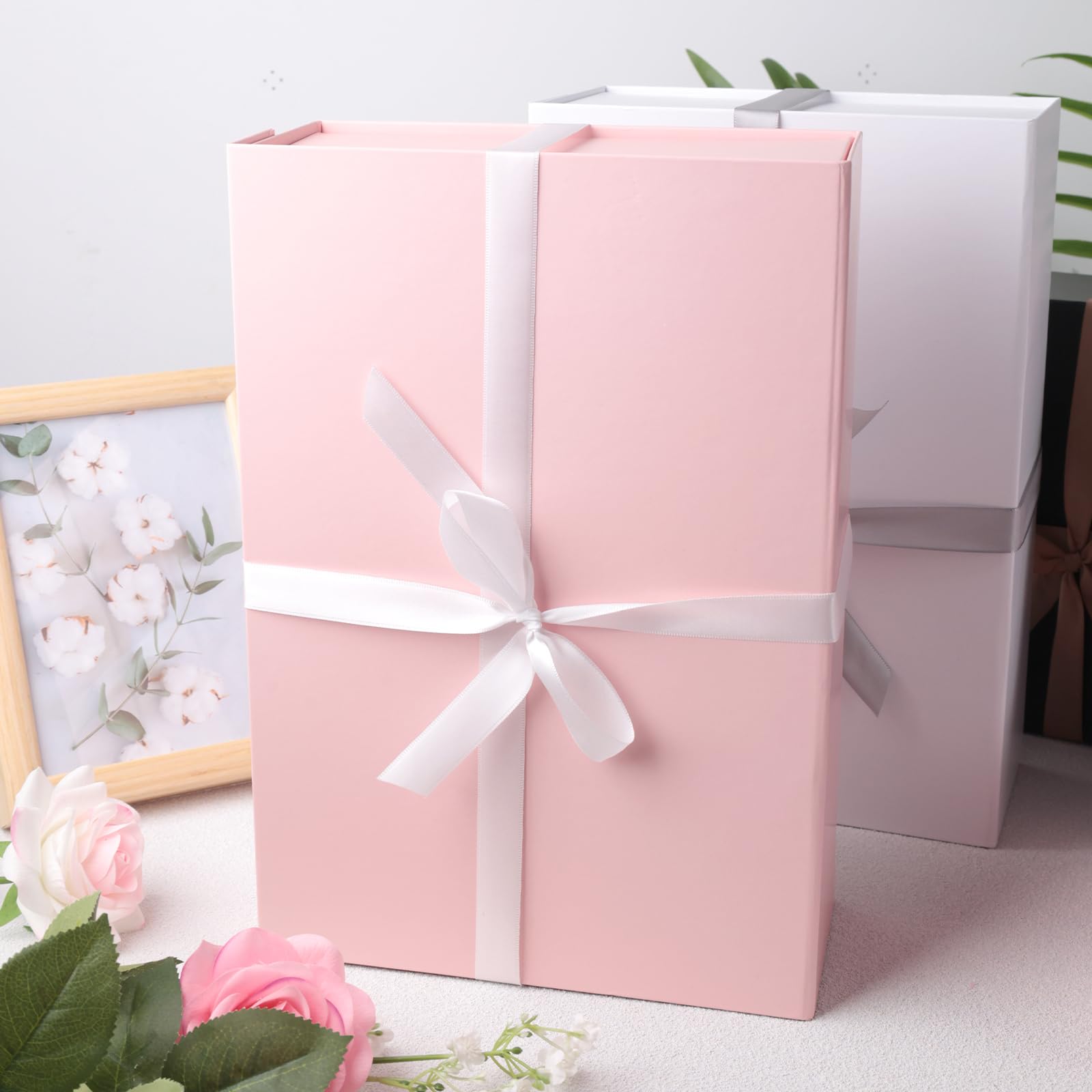 VGOODALL Pink Gift Box, 13x9x4 Inch Large Magnetic Closure gift boxes with Lid, Collapsible Gift Box with Ribbon for Bridesmaid Proposal, Birthdays, Anniversary