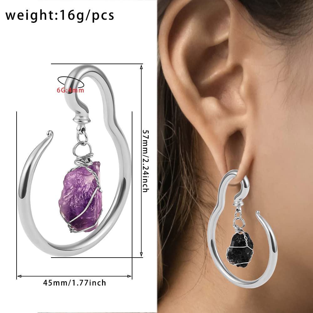 Atomhole Natural Stone Dangle Ear Gauges, 2PCS Hypoallergenic Ear Weights hangers 316 Stainless Steel Ear Plugs Hook Tunnels Stretchers Piercing Body Jewelry