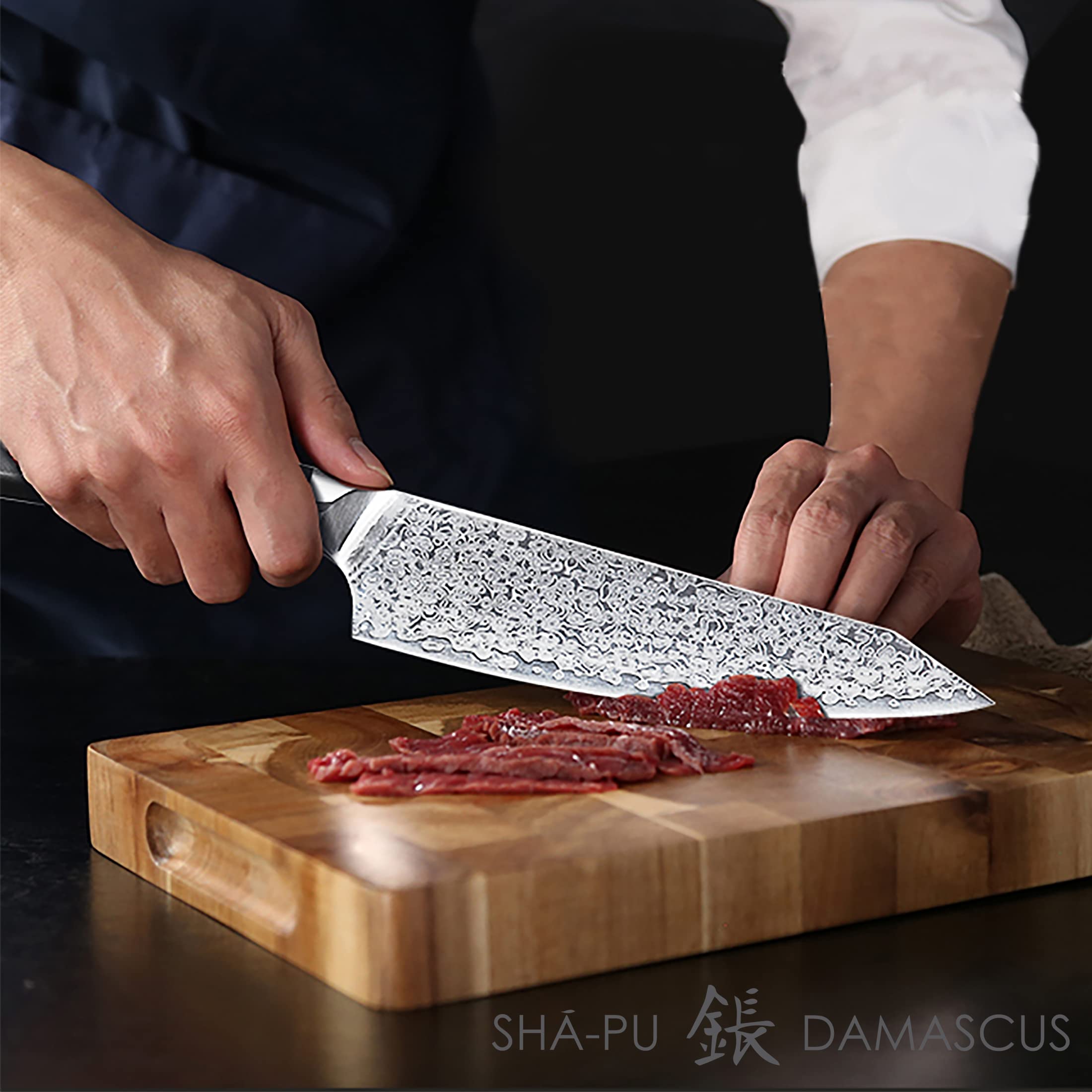 SHA-PU Damascus Steel 6 Piece Kitchen Knife Set including Shears and Wood Block