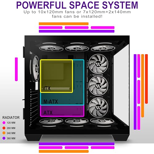 AMANSON PC CASE ATX Gaming PC Cases ，Mid-Tower USB 3.0 with Double Tempered Glass Full View Computer Cases Black (Fans are not Included) (H6)