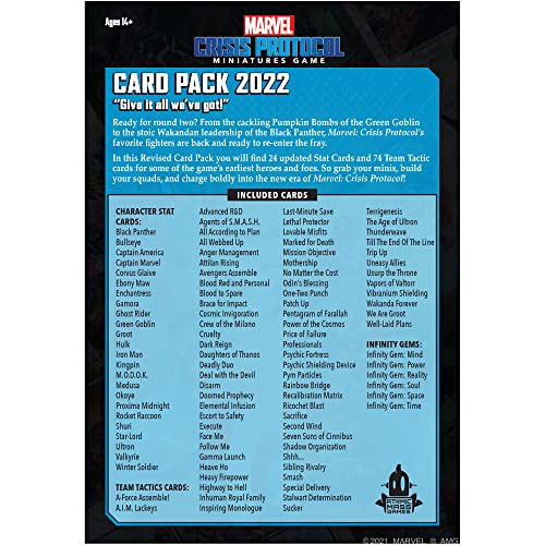 Atomic Mass Games Marvel: Crisis Protocol Card Pack (2022 Edition) - Tabletop Superhero Game for Kids and Adults, Ages 14+, 2 Players, 90 Minute Playtime, Made
