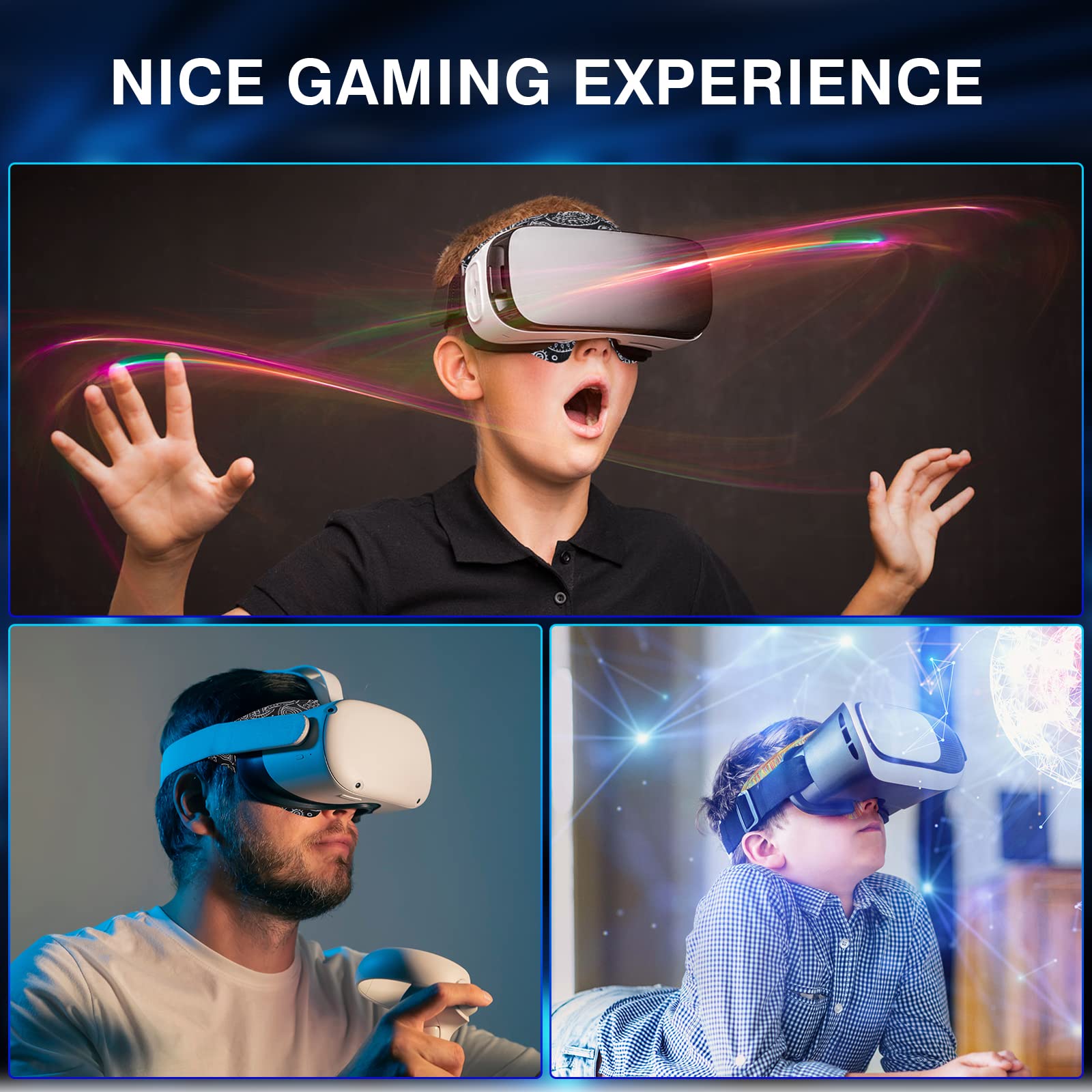 Aiaugen VR Sweat Band, Adjustable VR Mask, Breathable VR Eye Mask Cover, for Oculus Quest 2, HTC Vive, PS, Gear, VR Workouts, 3Pcs