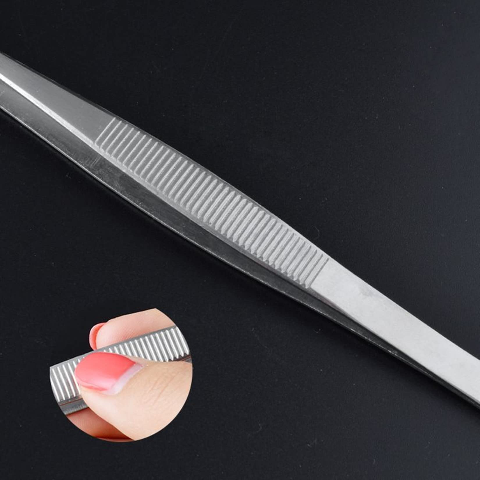 Long Forceps Tweezers, Serrated Bent Tweezers Flat Tips Precision Curved Science Surgical Tongs Jewelers Needle Metal Sewing Sharp Small Kitchen Cooking Tweezers With Teeth Knurled Handles (1PCS)