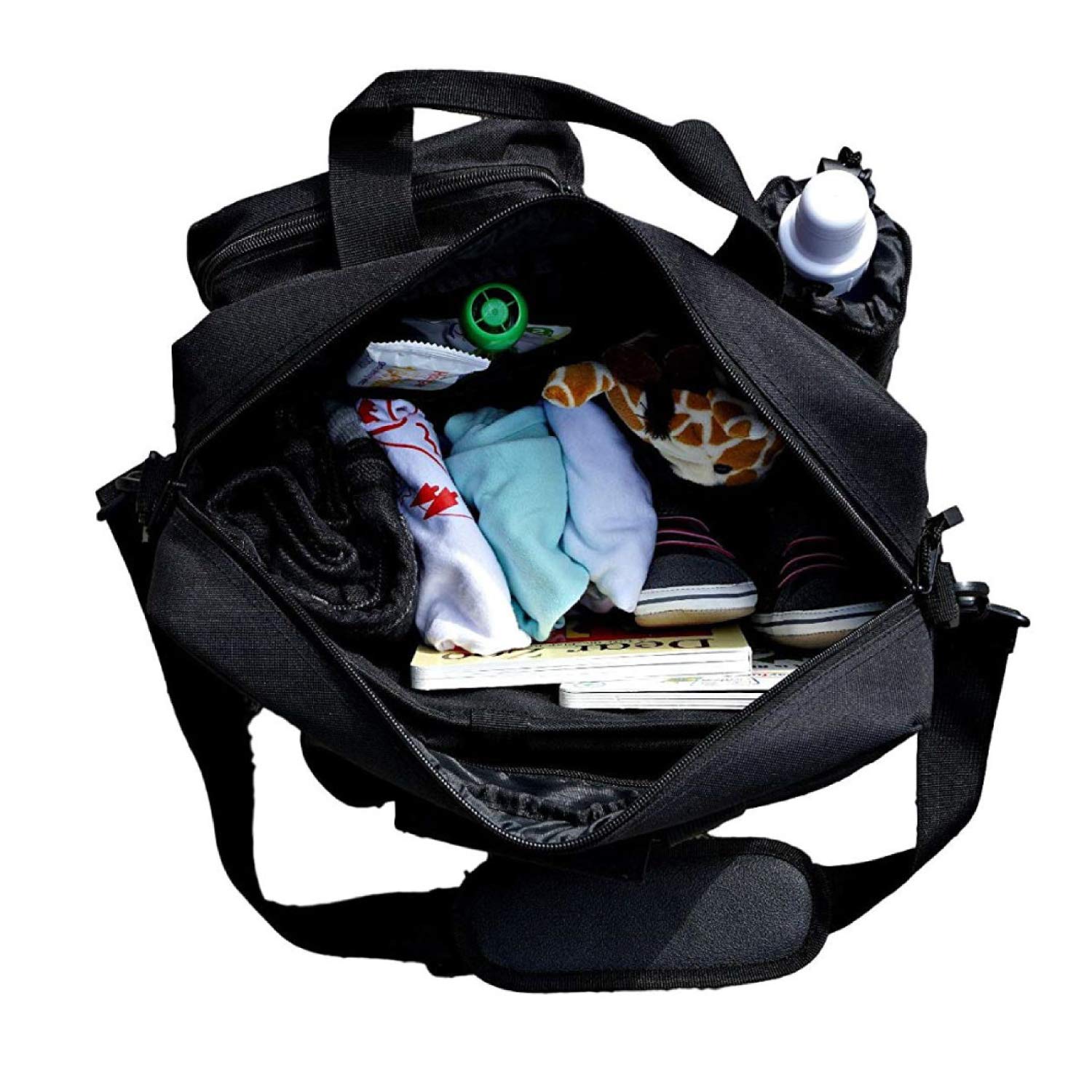 ActiveDoodie Dad Diaper Bag Messenger Combo with Changing Pad, Removable Molle Bottle Holder, Black with 8 Morale Patches