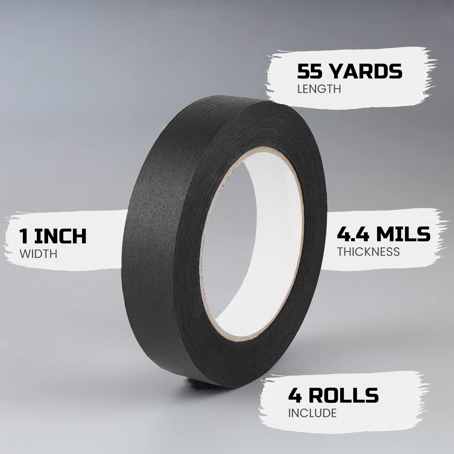 Lichamp 4 Pack Black Painters Tape 1 inch, Black Masking Tape 1 inch x 55 Yards x 4 Rolls (220 Total Yards)