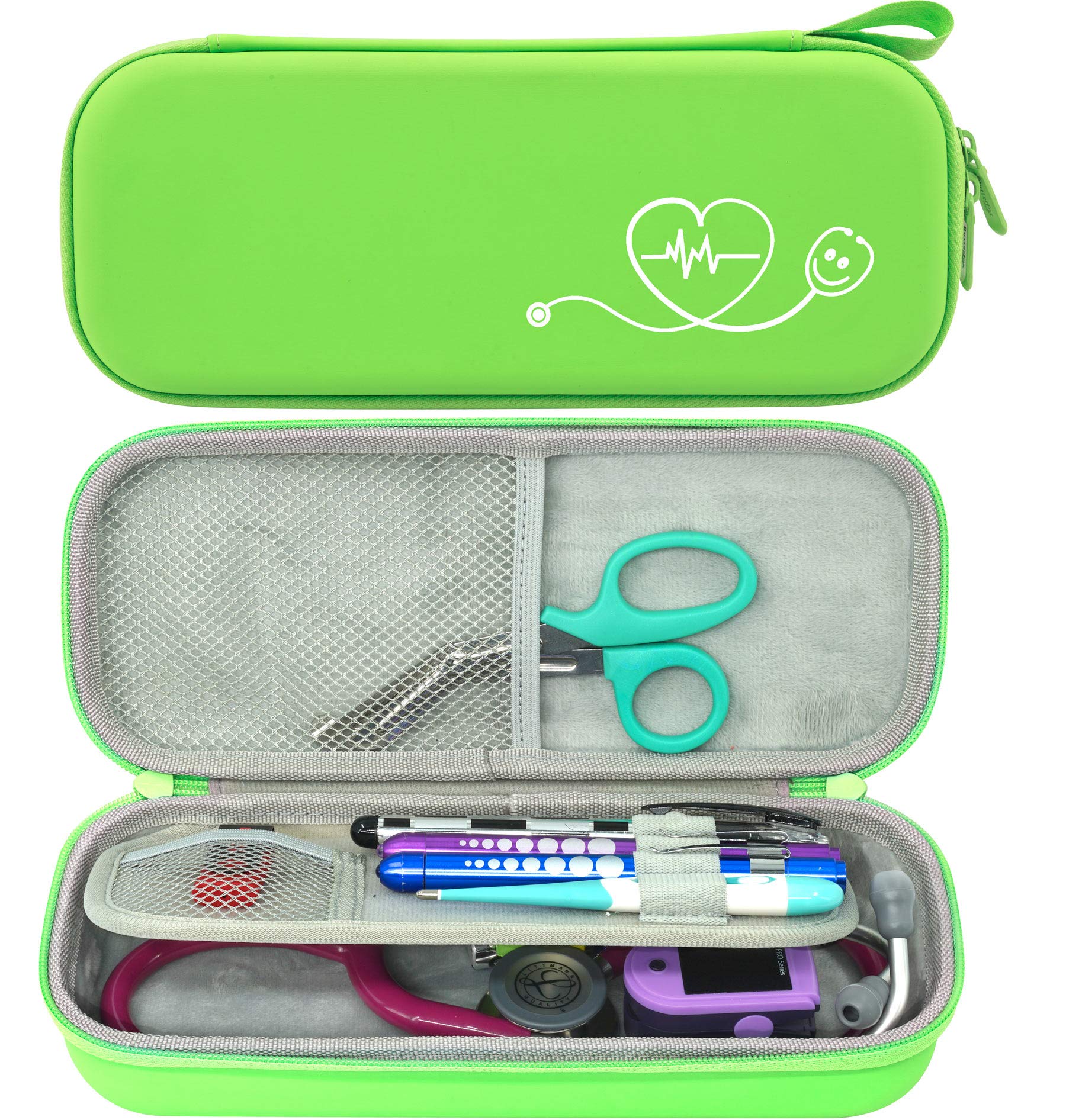 ButterFox Premium Stethoscope Case with Divider and ID Slot for 3M Littmann Classic III, Cardiology IV Diagnostic and More Stethoscopes with Pocket for Nurse Accessories (Lime Green)