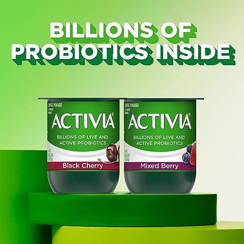 Activia Black Cherry and Mixed Berry Probiotic Yogurt, Delicious Lowfat Yogurt Cups to Help Support Gut Health, 12 Ct, 4 OZ