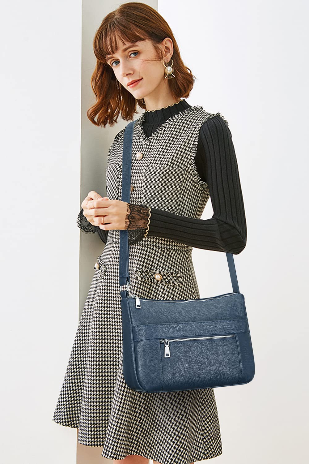 Over Earth Crossbody Bags for Women Genuine Leather Purses and Handbags Ladies Shoulder Bag Message Bag(O155E Indigo Blue)