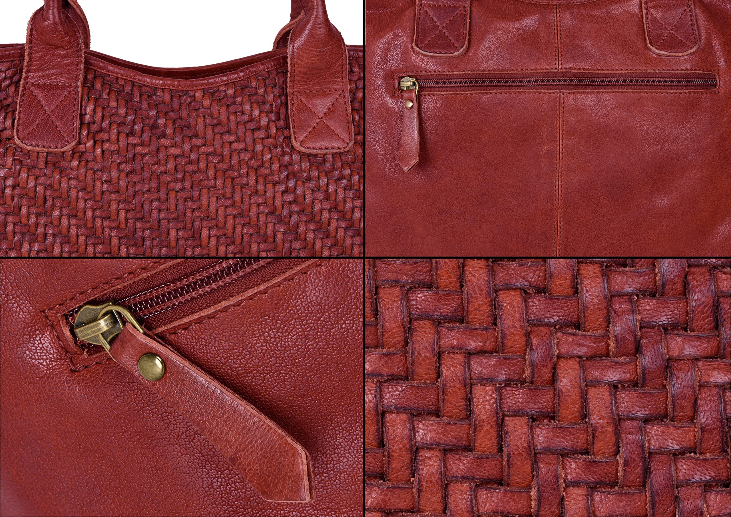 ANTONIO VALERIA Alice Red Braided Washed Leather HandBag for Women