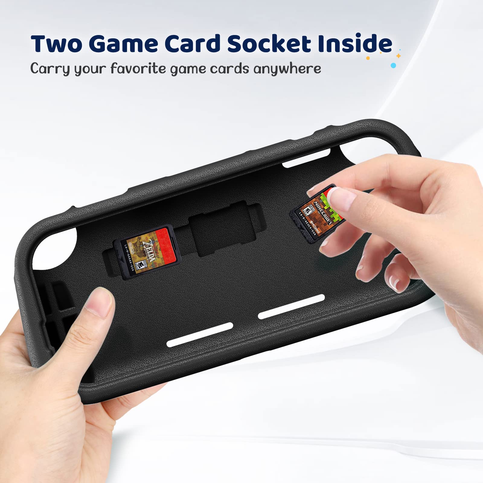 Fintie Kids Case for Nintendo Switch Lite 2019 w/2 Game Card Slots - [Ultralight] [Shockproof] Protective Cover with Ergonomic Grip, Kids Friendly Grip Case for Switch Lite Console, Black