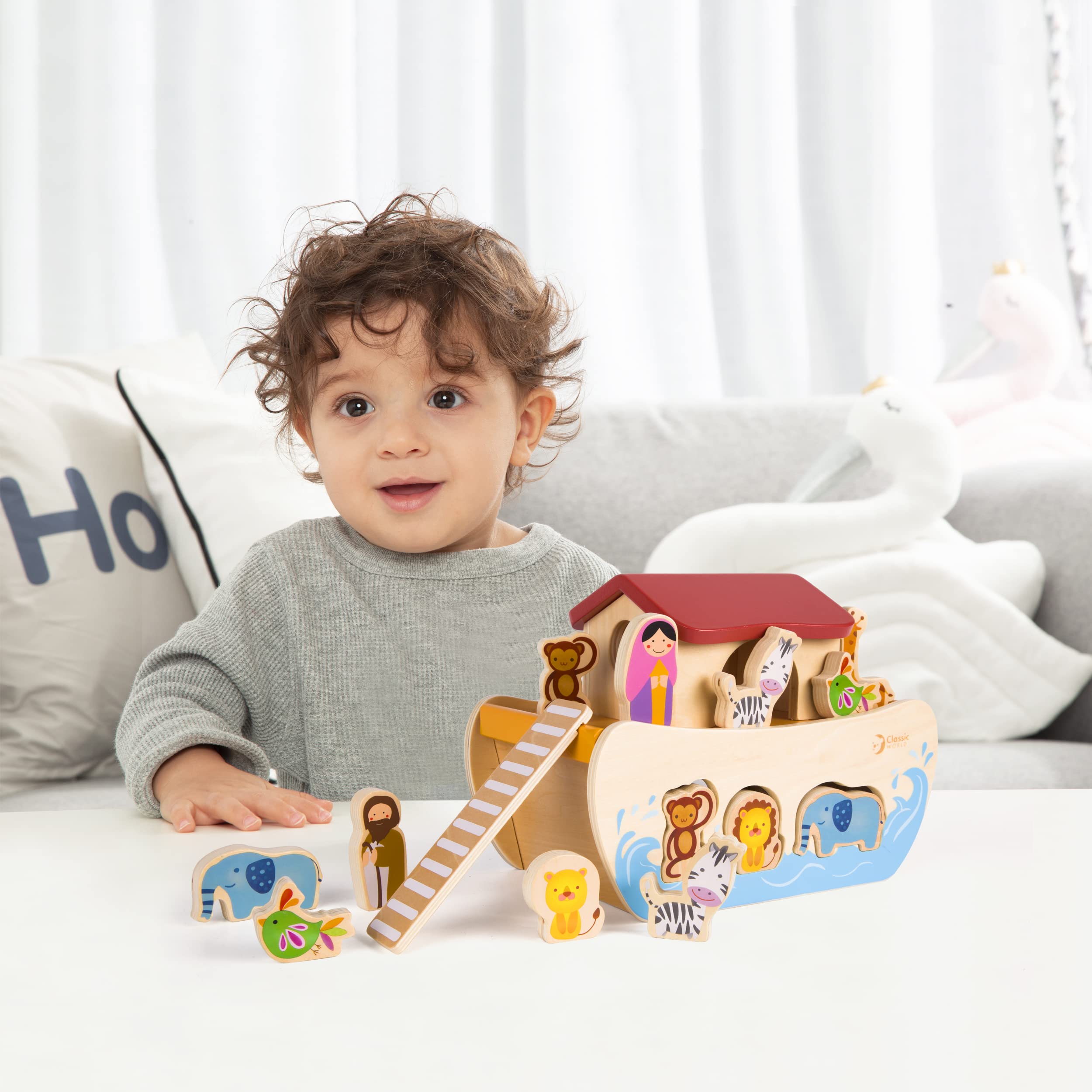 Classic World Noah's Ark Shape Sorter Premium Wooden Toy for Kids Wooden Noahs Ark Toy