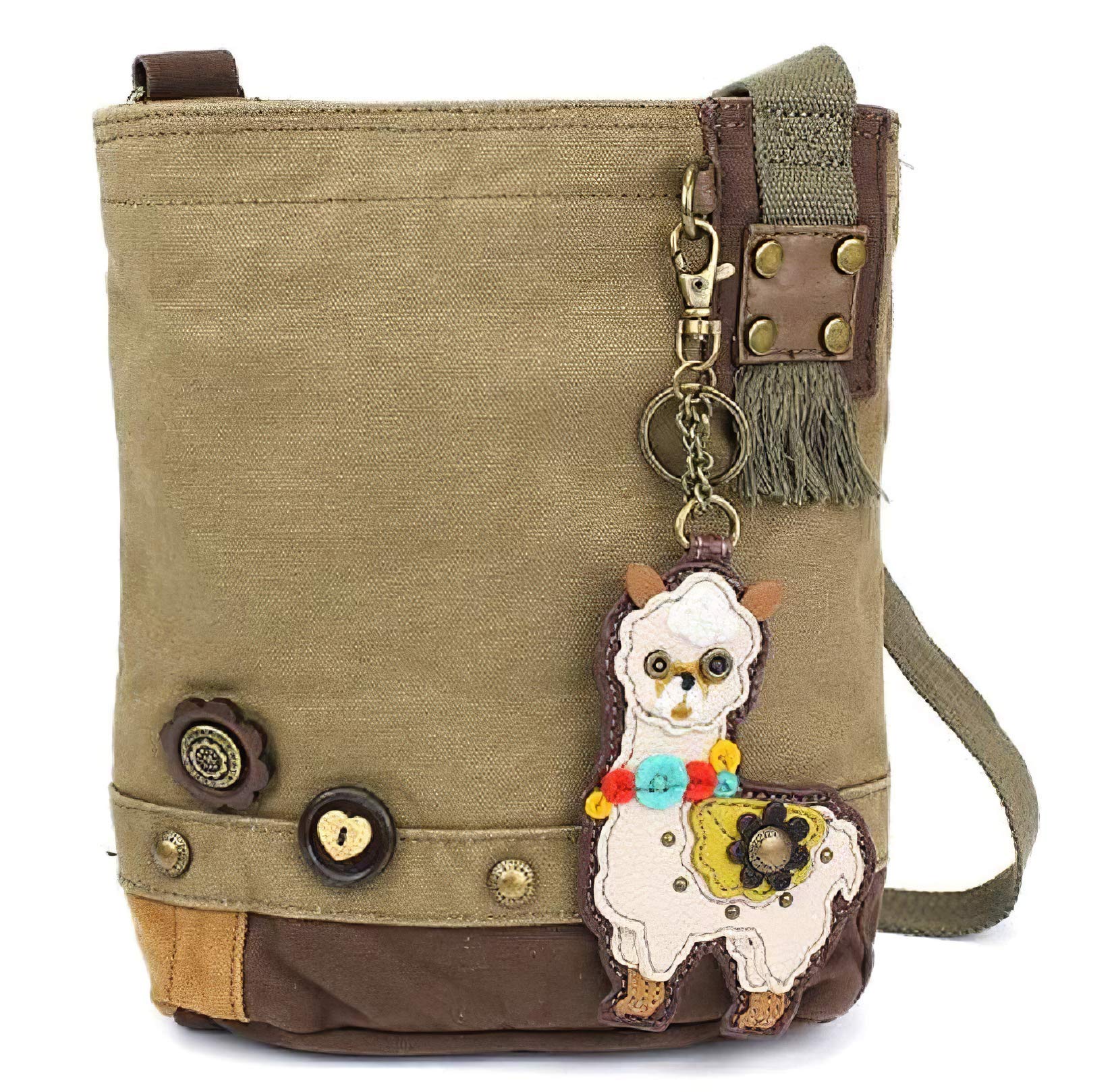 Chala Handbag Patch Crossbody Messenger Olive Green Bag Canvas Llama