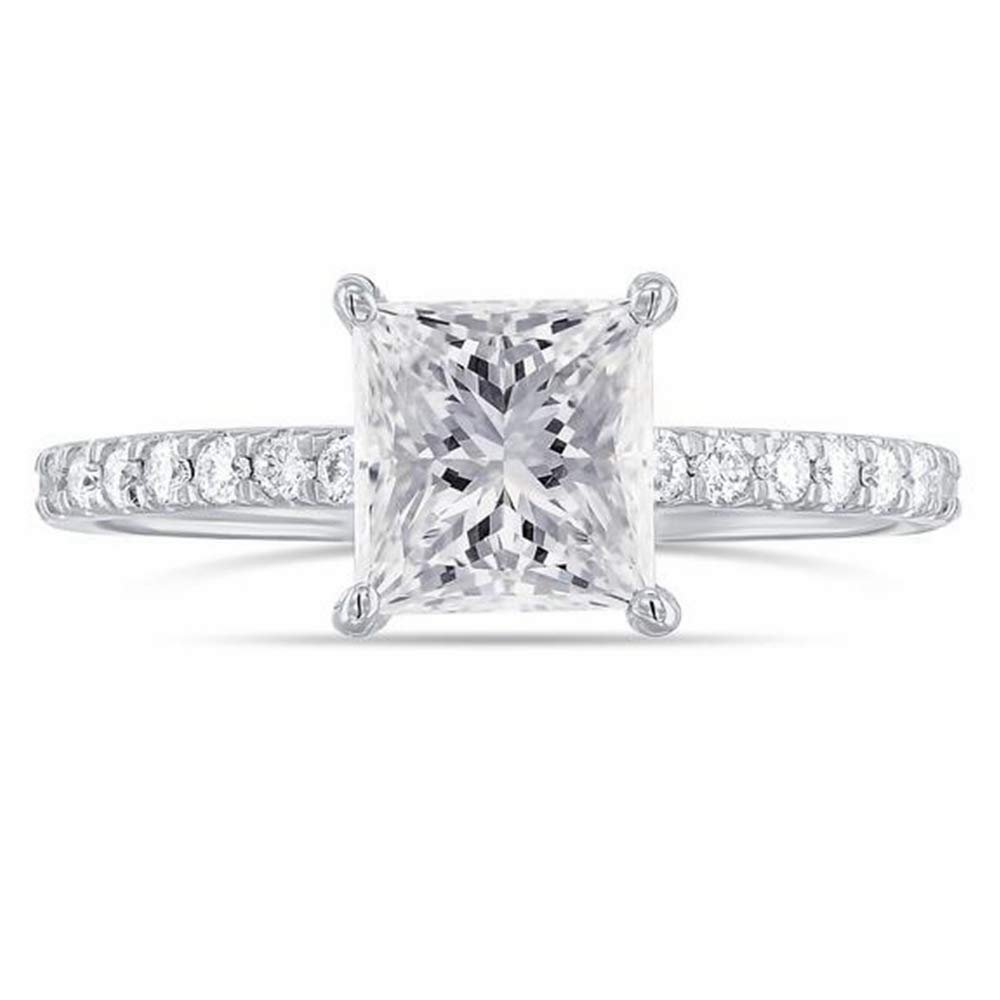 Aihpos Princess Cut Engagement Rings for Women with 1-1/4 Carat(ctw) Moissanite Wedding Rings Platinum Plated Silver 10K 14K 18K Gold with Text Engraving (Platinum Plated Silver)
