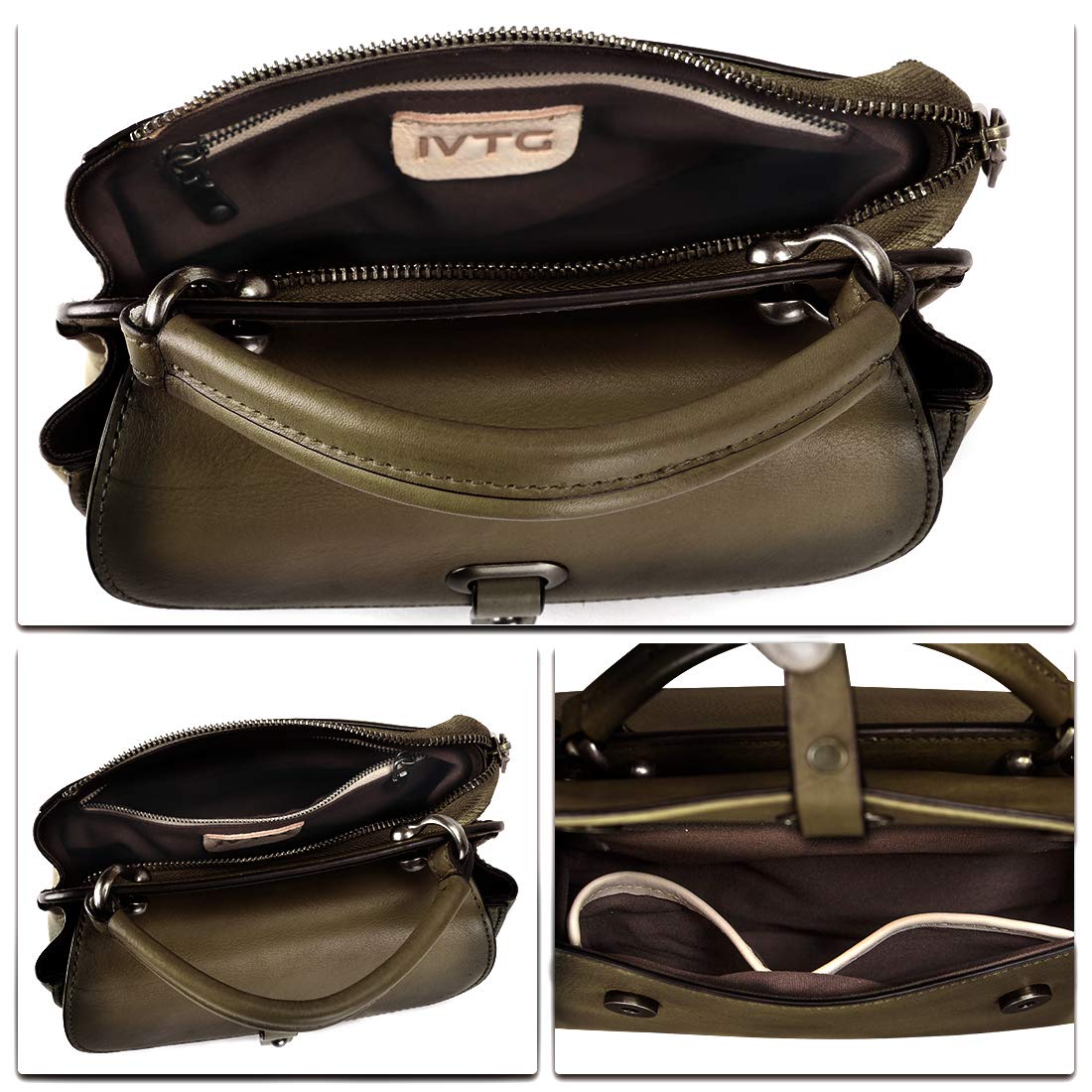 Genuine Leather Crossbody Bag Top-Handle Handbag for Women Vintage Handmade Shoulder Purse (Green)