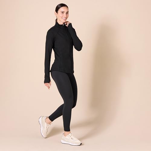 Amazon Essentials Women's Brushed Tech Stretch Full-Zip Jacket (Available in Plus Size), Black, 2X