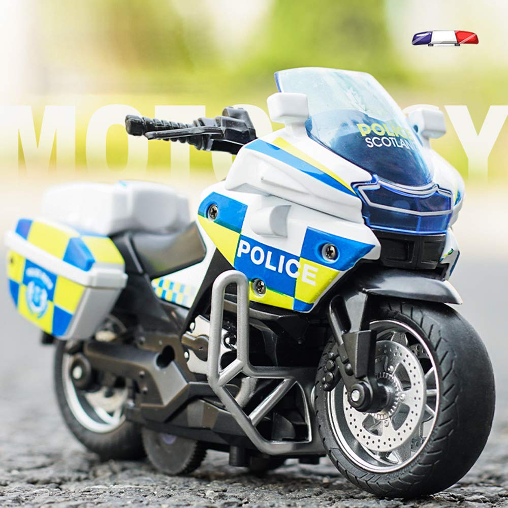 Gilumza Pull Back Motorcycle Toys, Tiny Gift with Music Lighting, Police Motorcycles Toy for Boys Kids Age 3 4 5 6 7 8 Year Old (White)