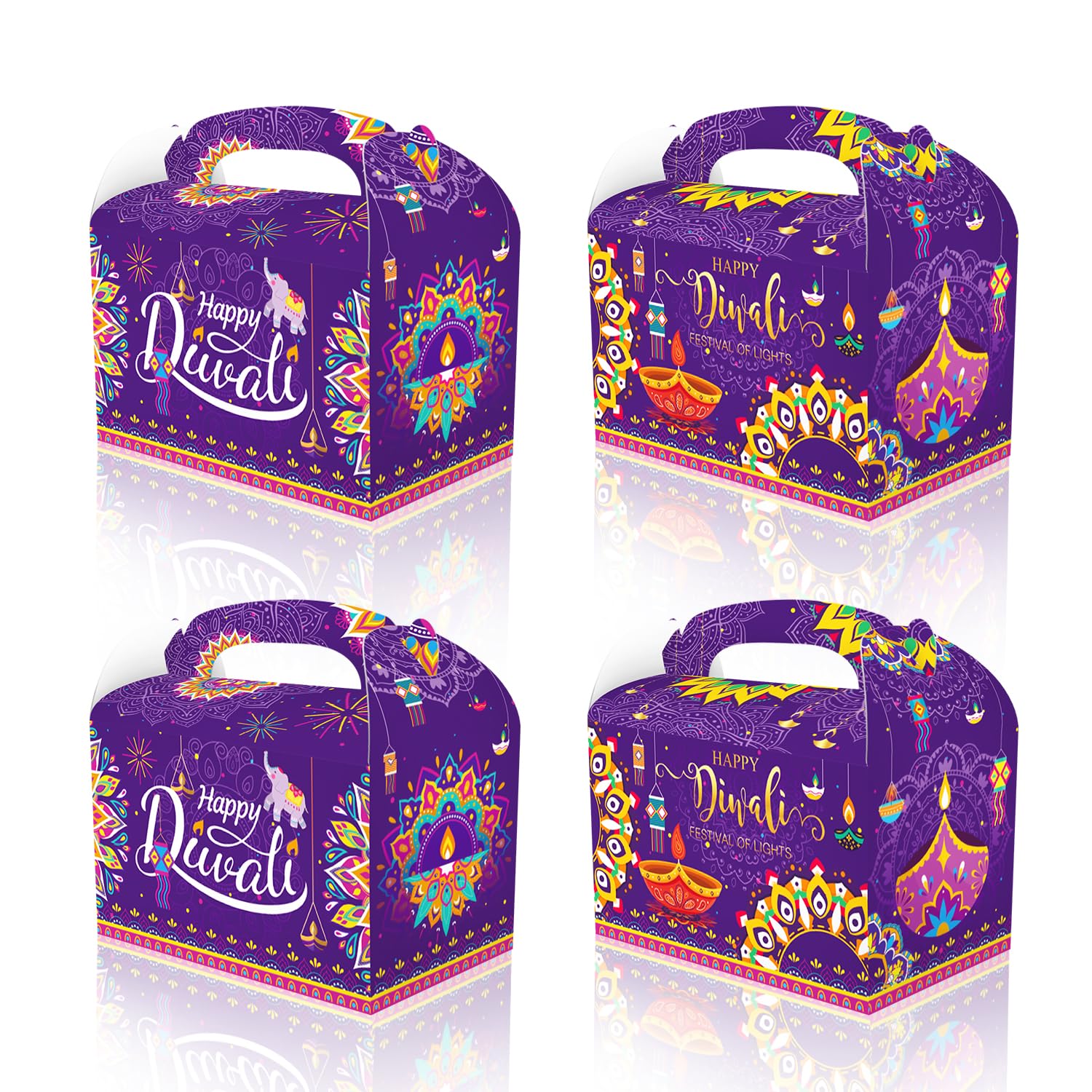 KYMY Diwali Treat Boxes, 12pcs Happy Diwali Goodie Candy Gift Boxes for Snack Sugar Chocolate, India Festival of Lights Gift Boxes, India Festival Party Favor for Diwali Decorations