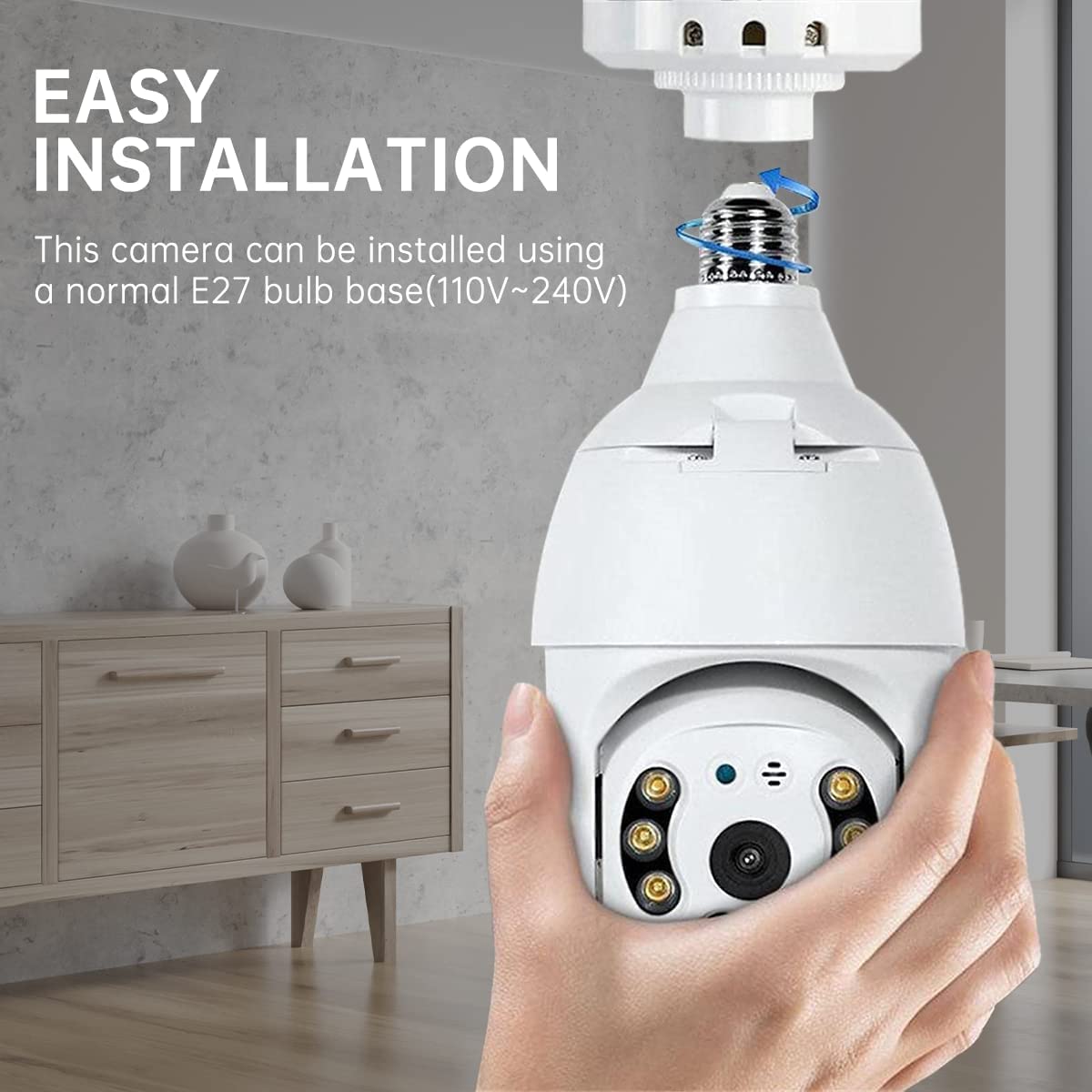 ACTMAN Light Socket Security Camera,1080P Lightbulb Camera Outdoor Wireless WiFi,Color Night Vision,Smart Alerts,Motion Tracking,Two-Way Audio,2.4G WiFi,for Home Security