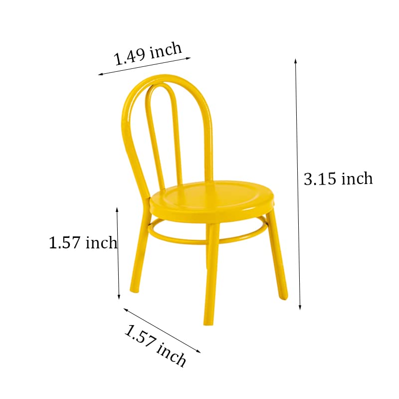 Hiawbon 2 Pcs Miniature Yellow Dinning Chair 1:12 Scale Mini Metal Chairs for DIY Dollhouse Kitchen Furniture Decoration