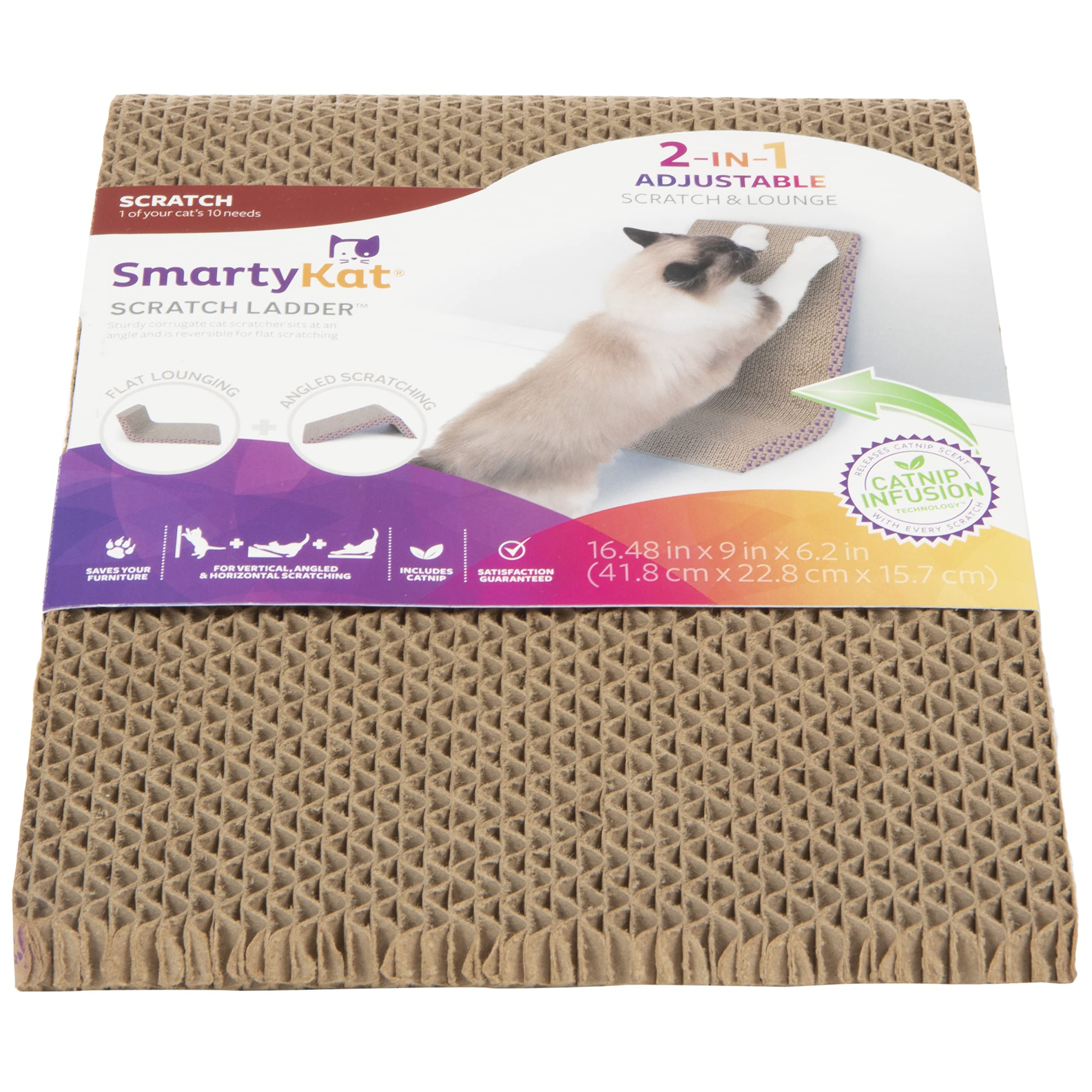 SmartyKat Scratch Ladder Angled Corrugated Cat Scratcher, Catnip Infusion Technology - Brown, One Size
