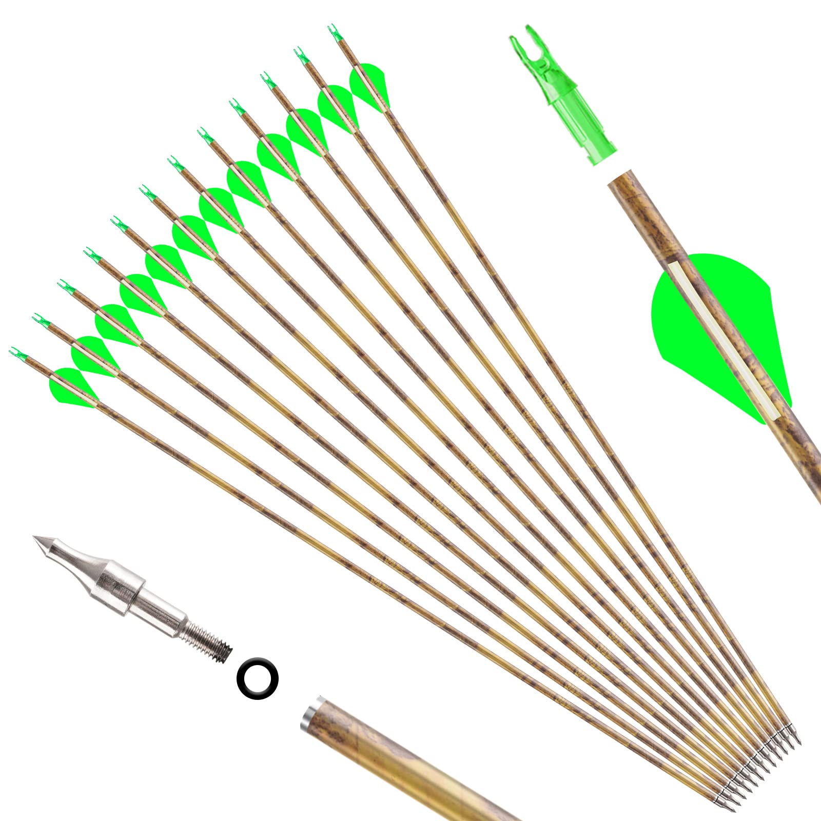 Aimdor Carbon Arrow 12 Pcs 30 Inch Practice Hunting Arrows with Removable Tips for Compound Recurve Bow Kids Bow Longbow with Paper Target Arrow Puller and Target Nails