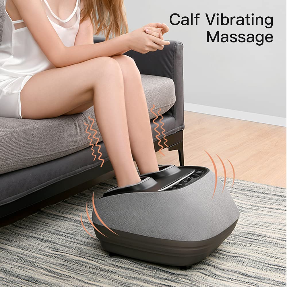 Aicntech Intelligent Foot Massager Machine with Heat, Shiatsu Foot Massager, Four in One with Kneading, Full Foot Massage, Vibrating, Air Compression, Fits Size 12, Gray