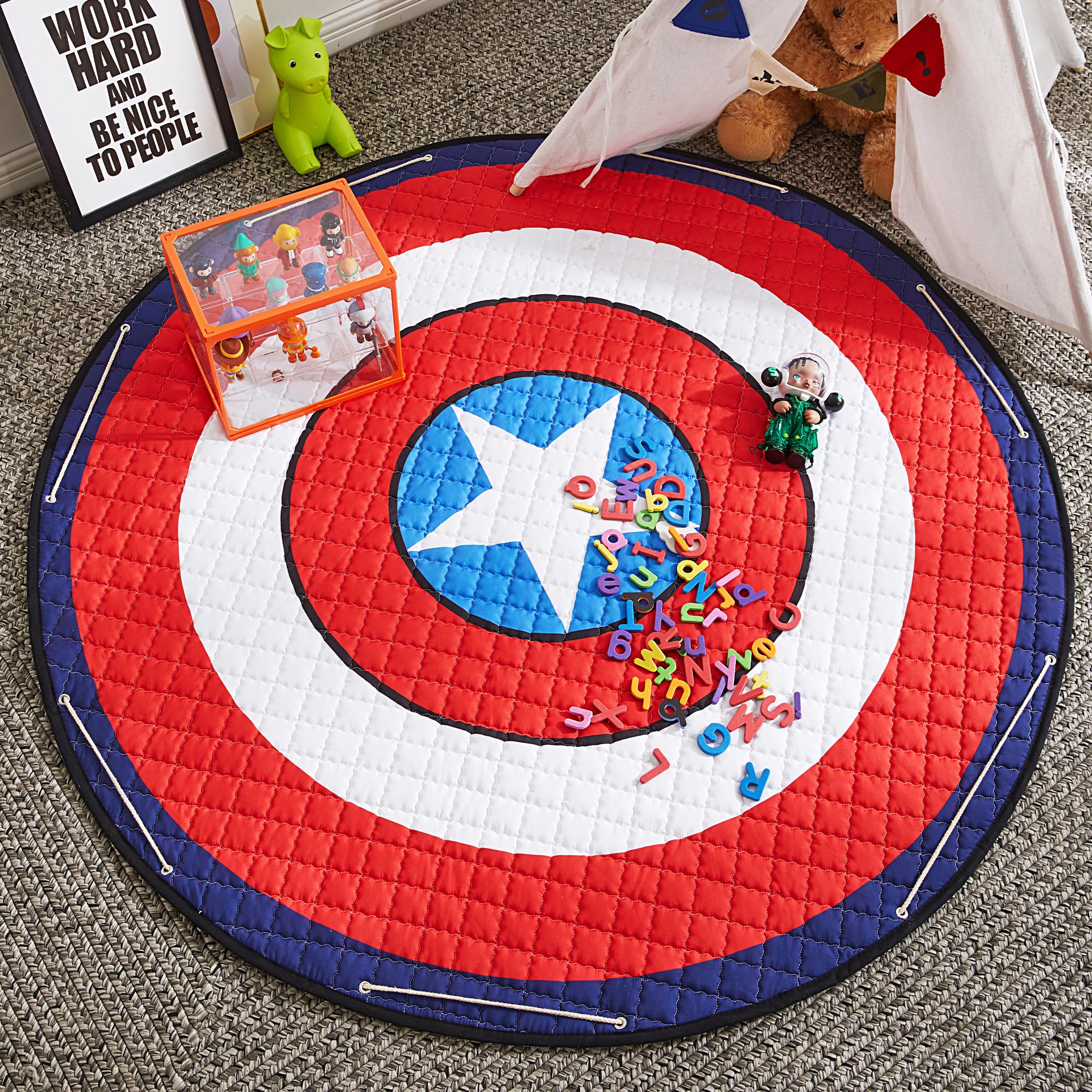 INCX Baby Play Mat Cute Children Rug/Mat Toy Storage Bag Organizer 58x58 Inch Captain America1