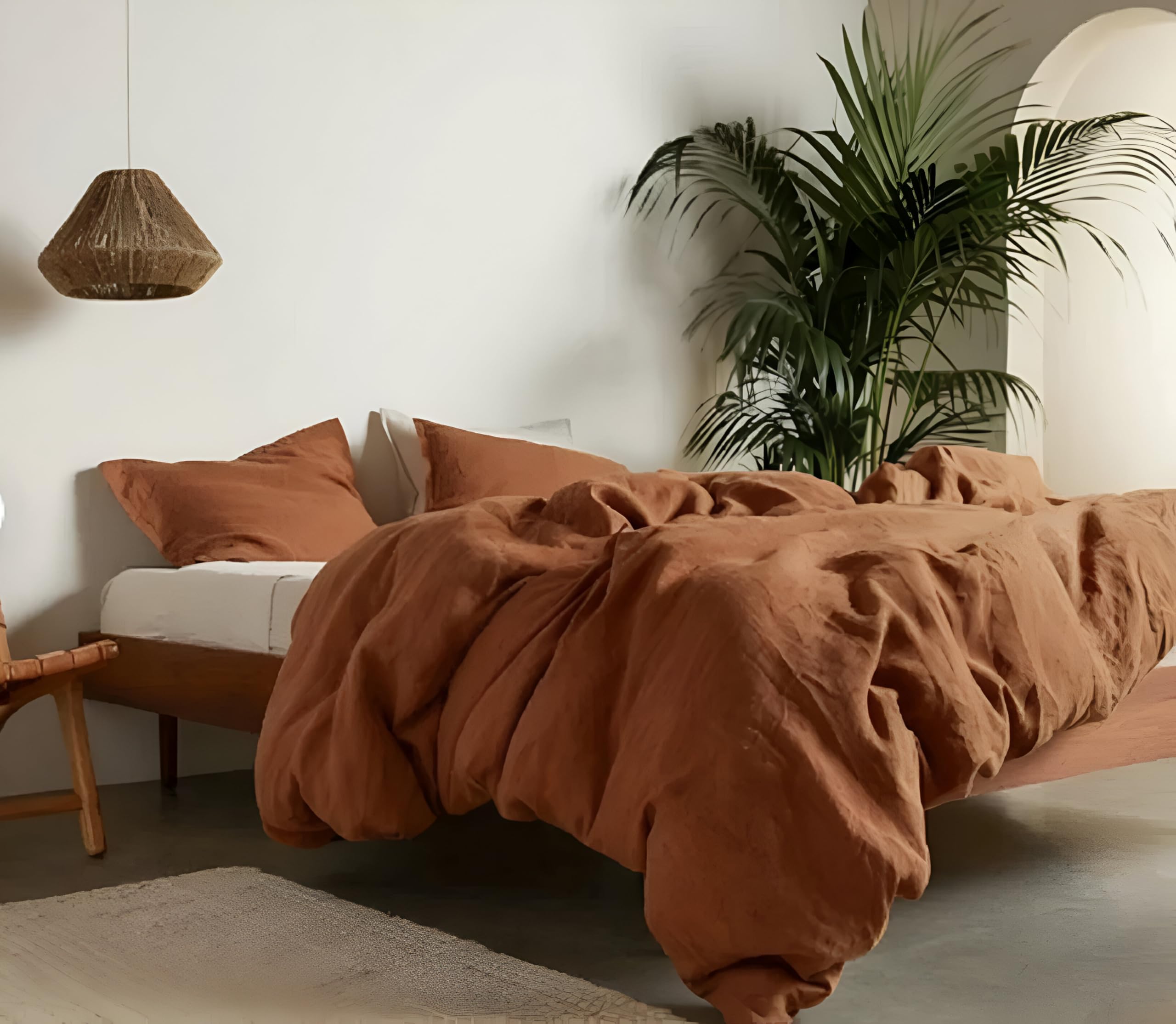 INDACORIFY Linen Duvet Cover in Terracotta Color Stonewashed Linen Duvet Natural Linen Bedding Cover with 2 Pillowcases King Queen Custom Size Duvet (Linen, King 90X104 Inches)