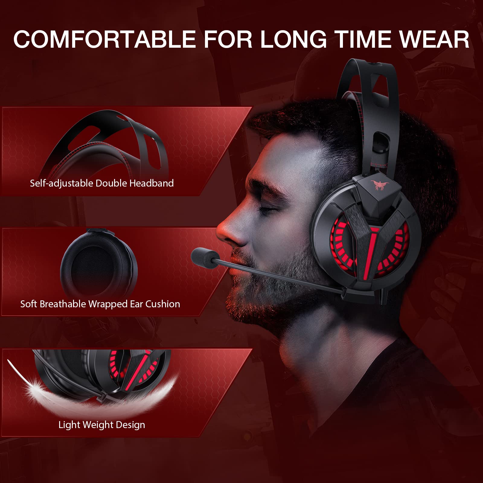 Ajsaki M180 Pro Retro Gaming Headsets, Stereo PlayStation 4 Headset with Microphone, Wired PC Headset with Noise Cancelling Mic, Over-Ear Gaming Headphones for PC/MAC/PS4/PS5/Nintendo Switch/Xbox One