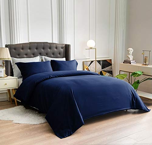 Xtream Fabric 100% Natural Cotton Duvet Set, 1 Duvet Cover with Button Closure, 1 Fitted Sheet 12" Deep Pocket and 2 Pillowcase 800 Thread Count Duvet Cover Set, Duvet Sets King Size Navy Blue