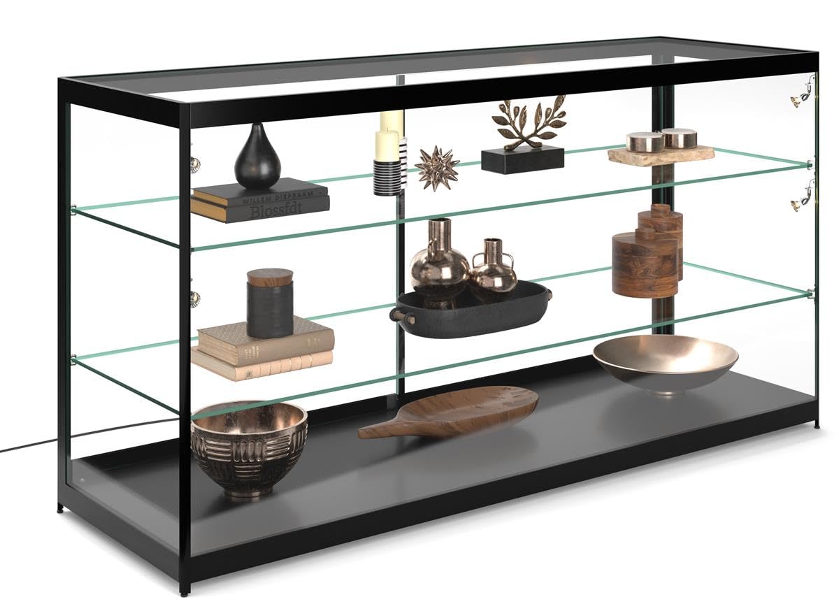Displays2go 72 Inch Glass Display Case, Four LED Side Lights, Lockable, Ships Assembled - Black (IAPCT72LED)